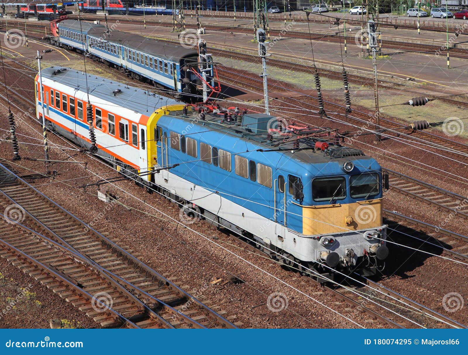Blue Electric Train Engine View from the Bridge Stock Image - Image of ...