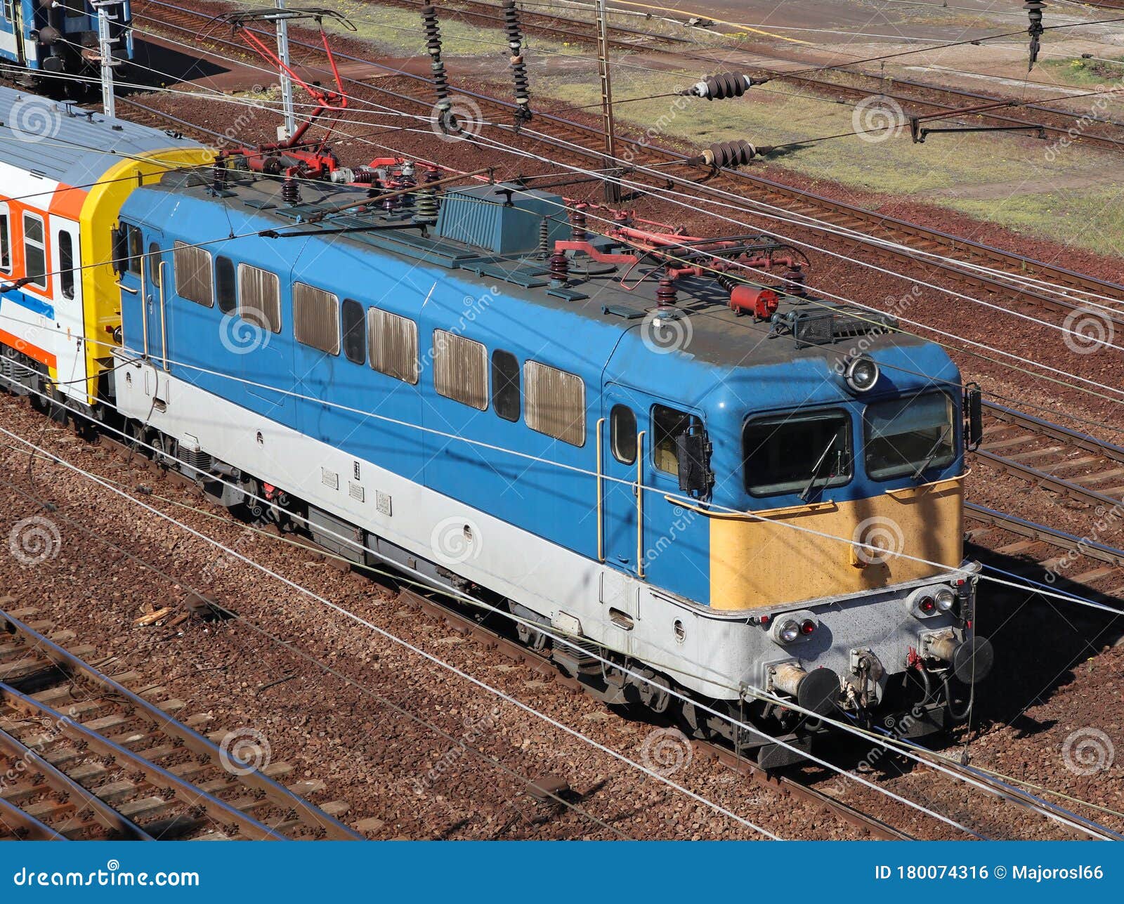 Blue Electric Train Engine View from the Bridge Stock Photo - Image of ...