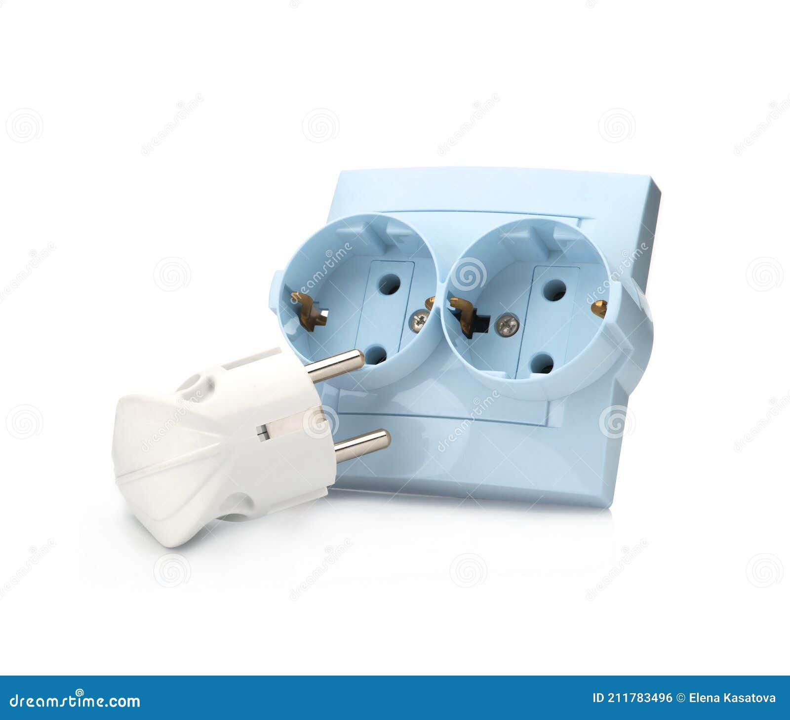 Blue Electrical Outlets and Plugs on a White Background Stock Photo ...