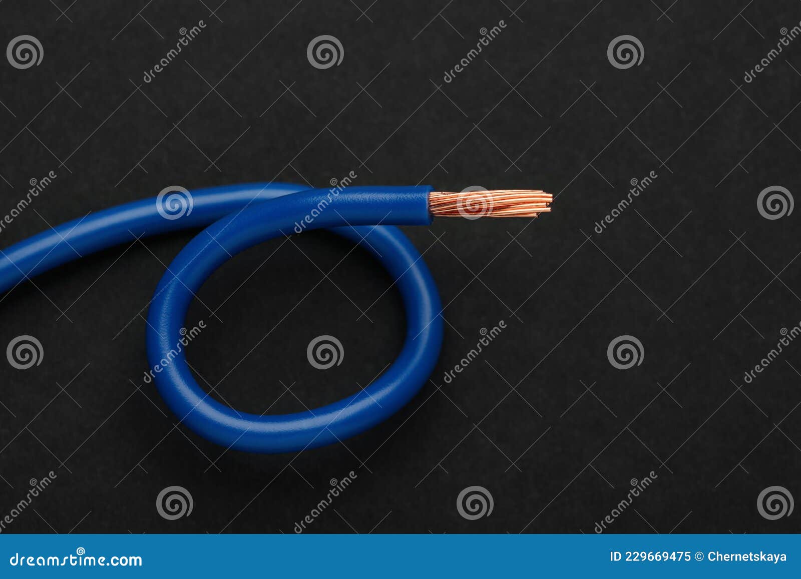 Blue Electrical Wire on Black Background, Top View Stock Image - Image ...
