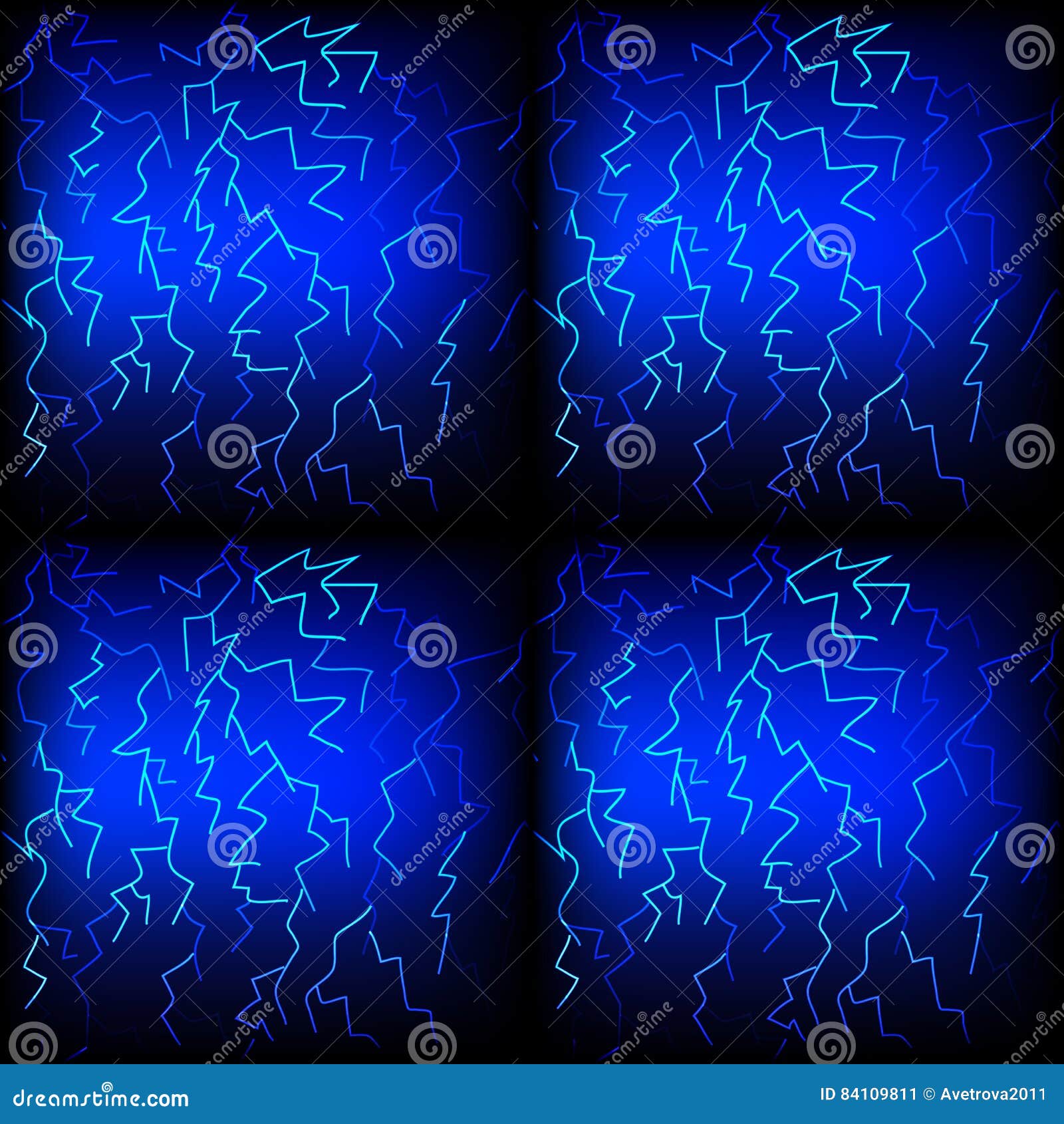 Blue Electricity Seamless Pattern. Bolts of Lightning on Black ...
