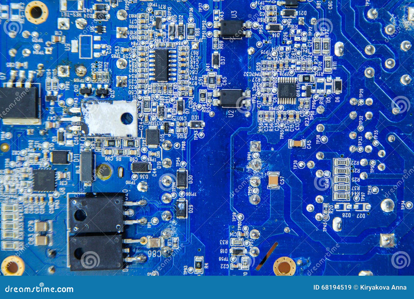 Blue Electronic Circuit Board Close-up with Different Microelements ...