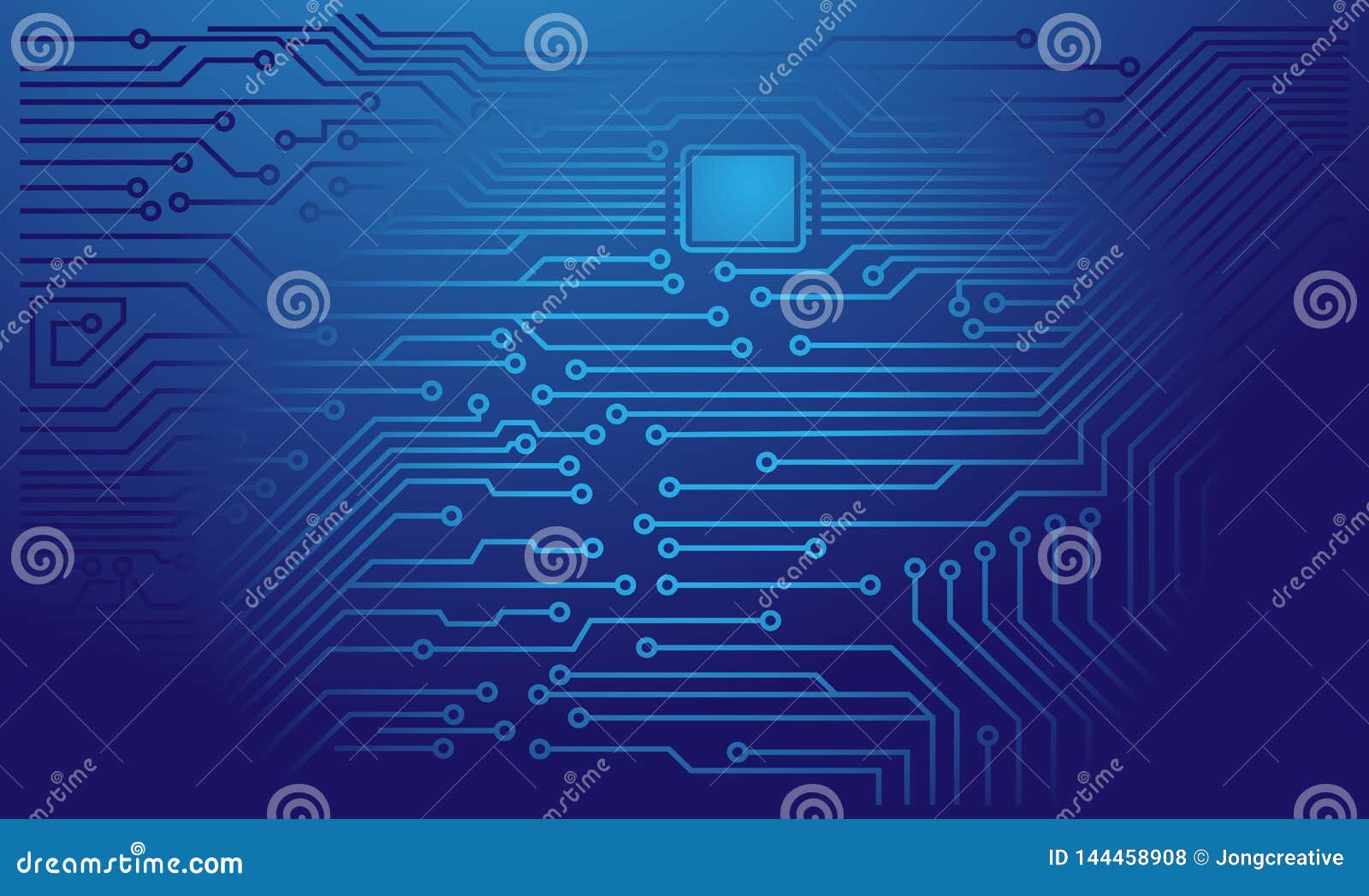 Blue Electronic Circuit Board with Processor Vector Background Stock ...