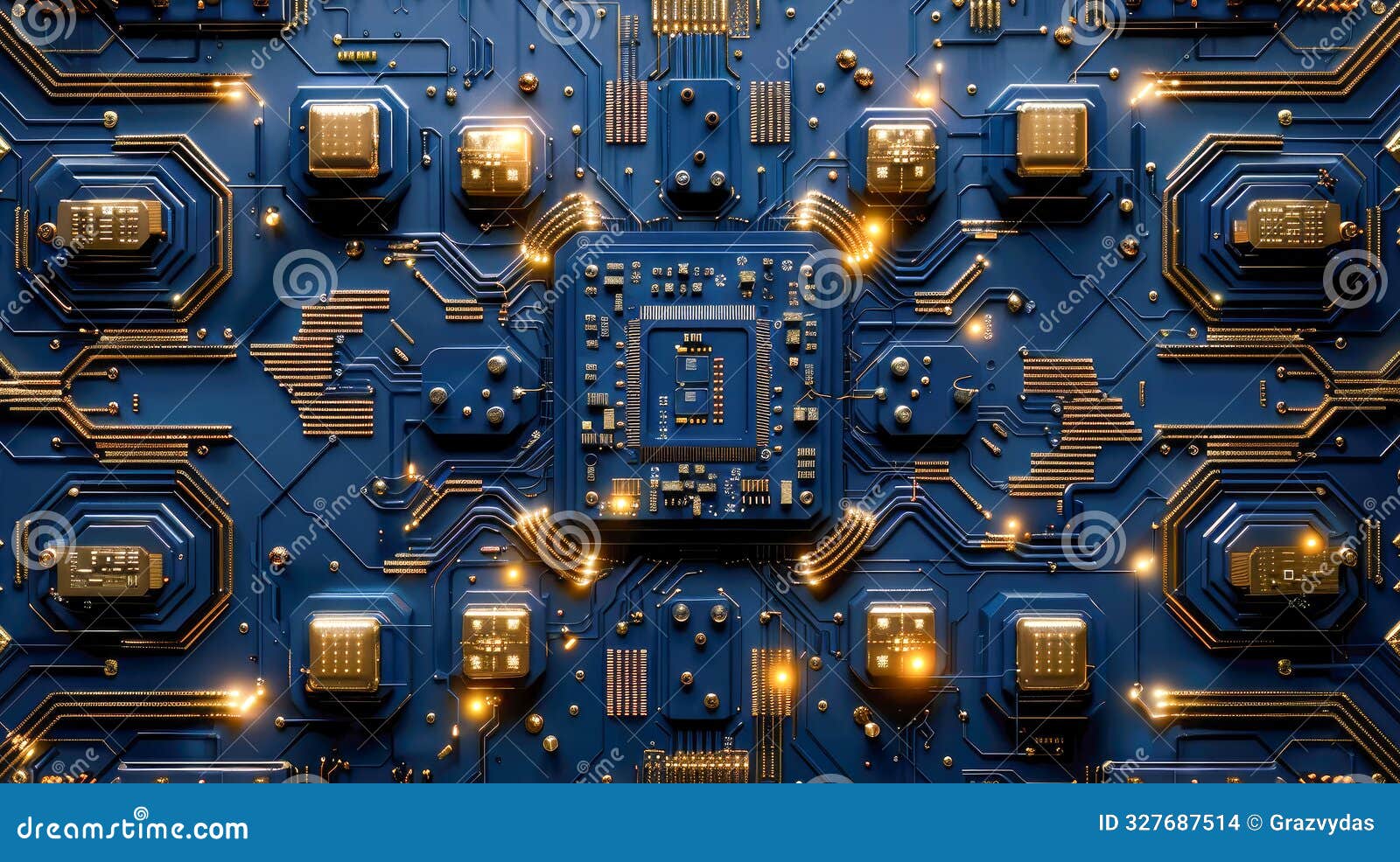 Blue Electronic Circuit Board Top View. Computer Technology Background ...
