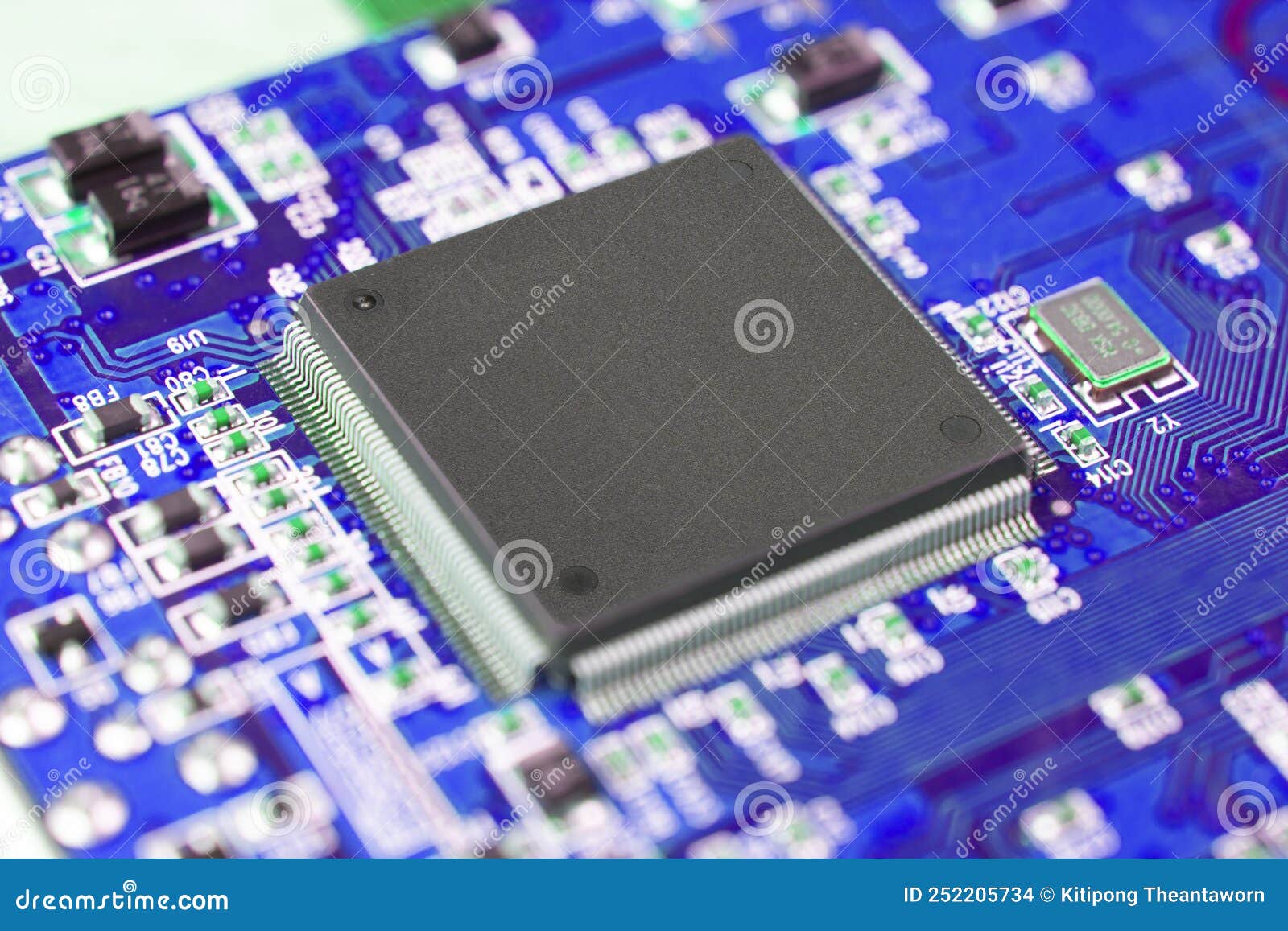 Blue Electronic Computer Motherboard Digital Chip Stock Photo - Image ...