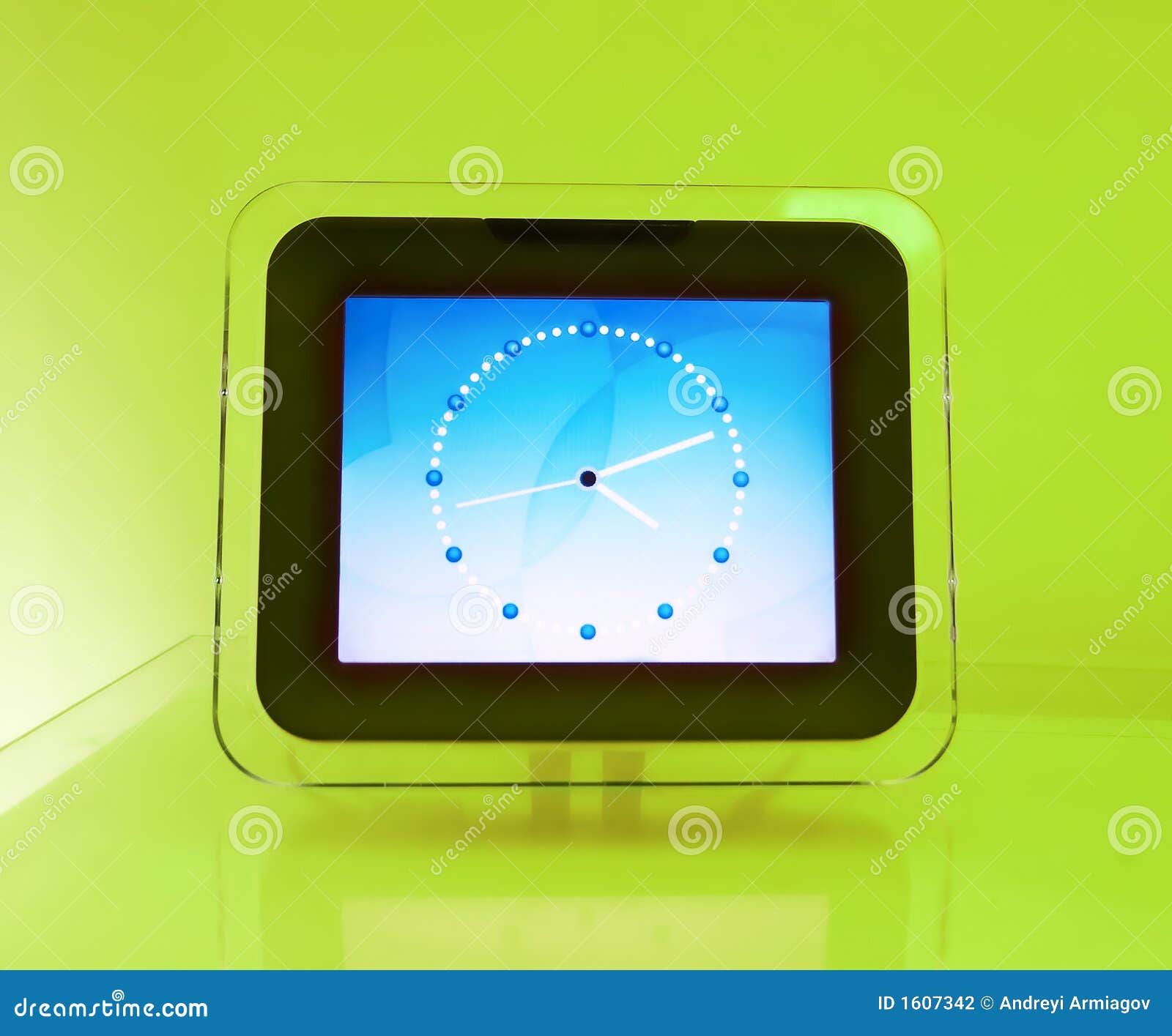 Blue Electronic Hours, on a Green Background. Stock Photo - Image of ...