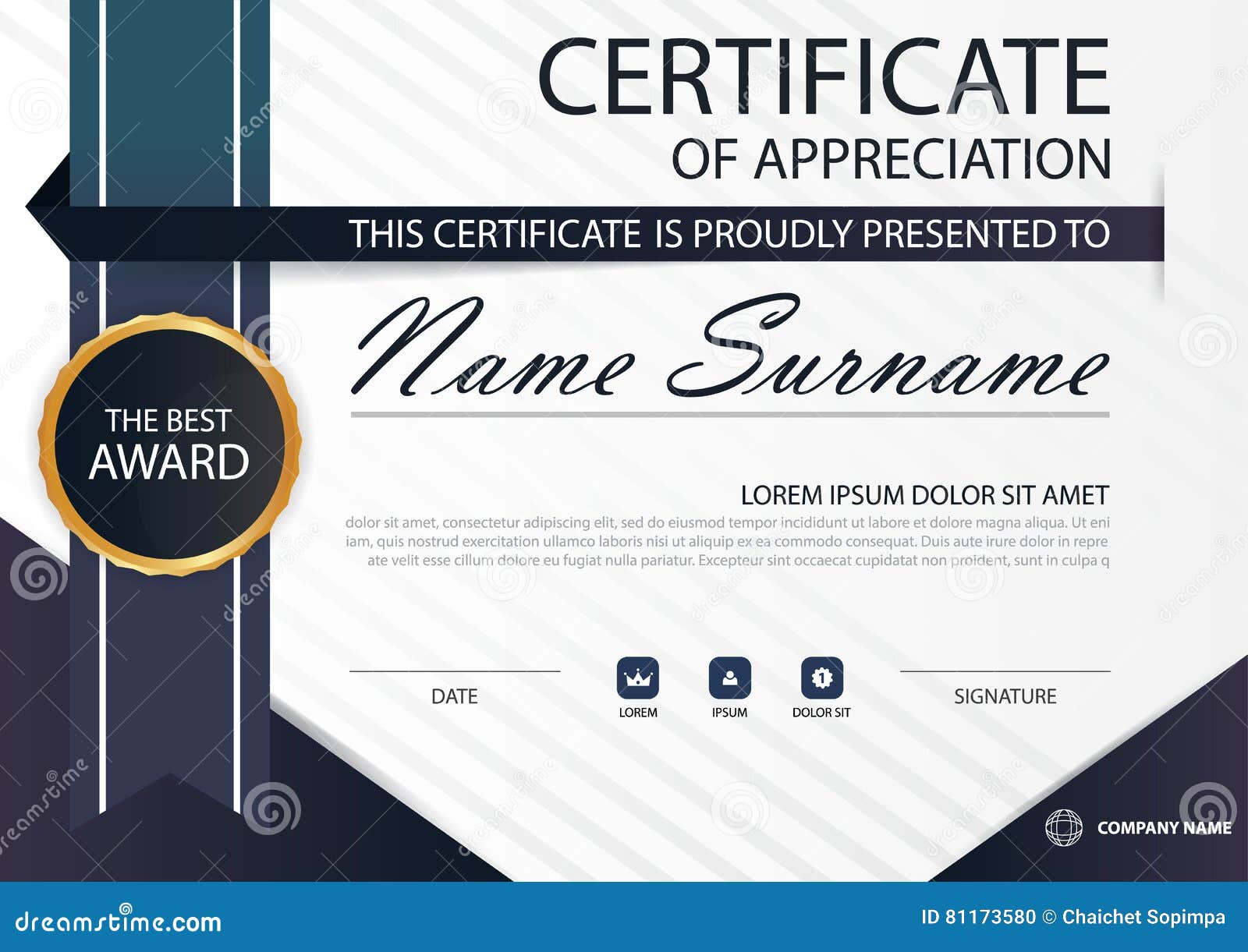 Blue Elegance Horizontal Certificate with Vector Illustration ,white ...