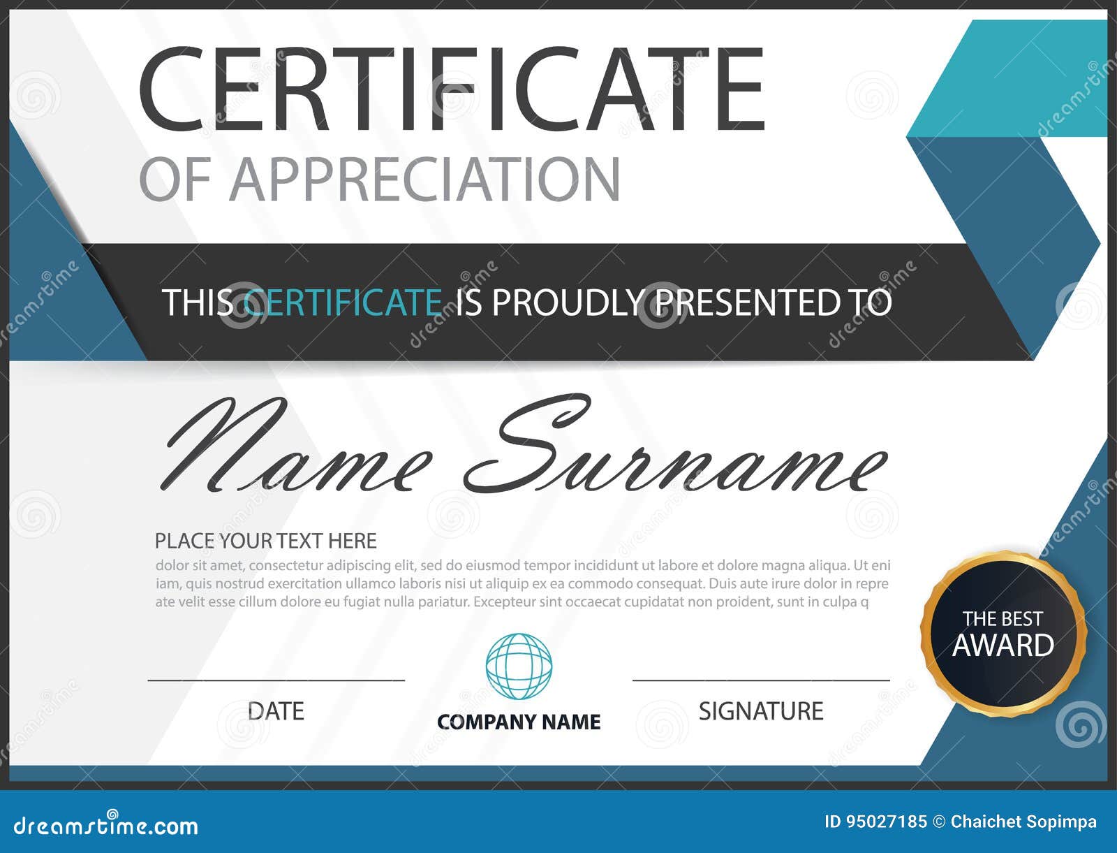 Blue Elegance Horizontal Certificate with Vector Illustration ,white ...