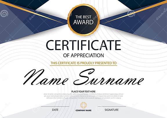 Blue Elegance Horizontal Certificate with Vector Illustration ,white Frame Certificate Template ...