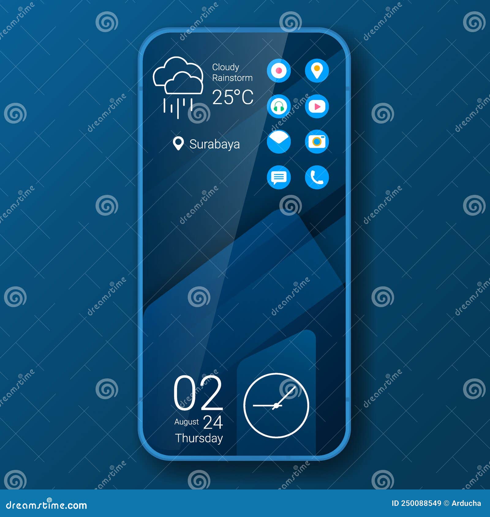 Blue Elegant Home Screen Realistic Smartphone User Interface Stock ...