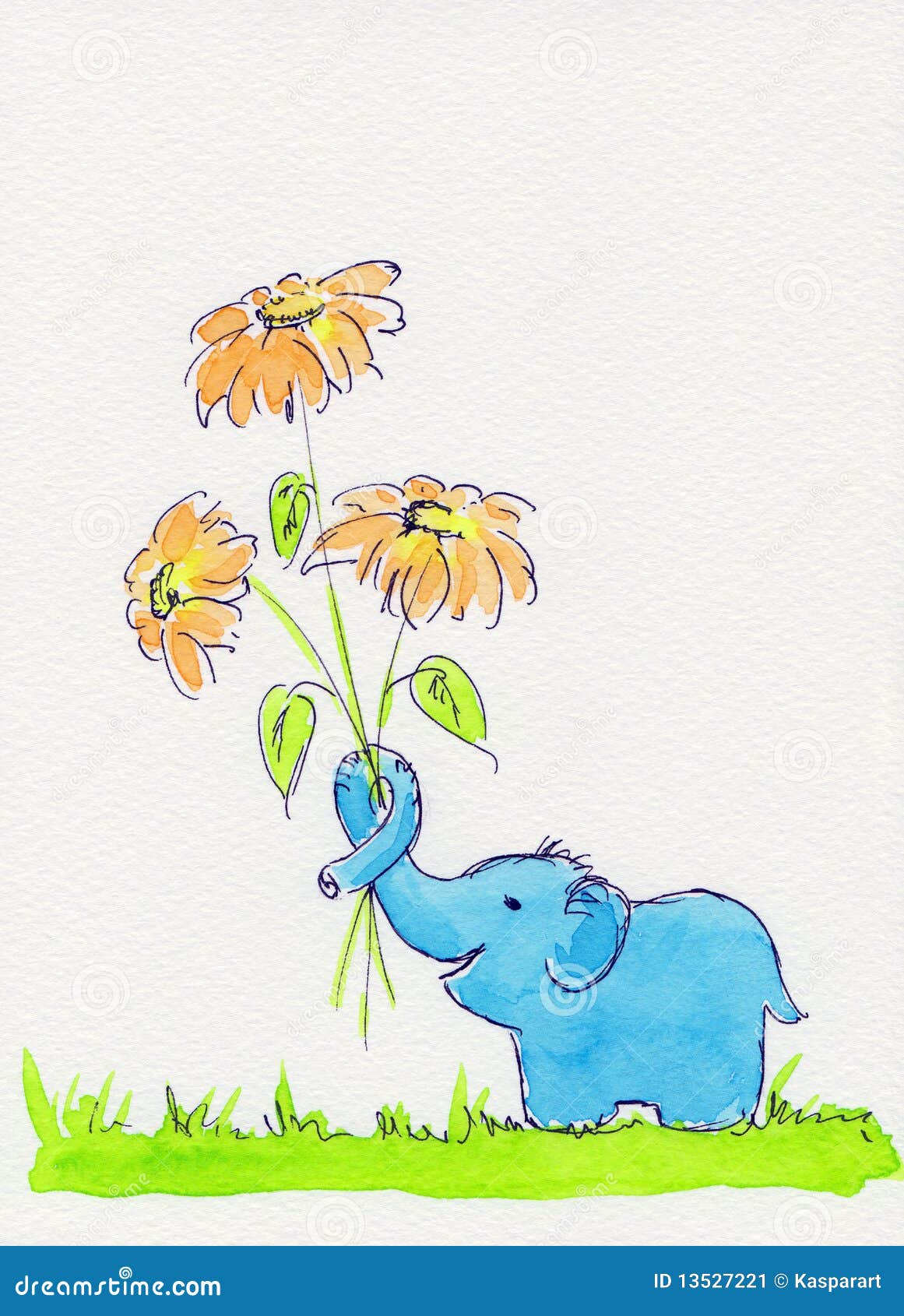 Blue elephant with flowers stock illustration. Illustration of spring ...