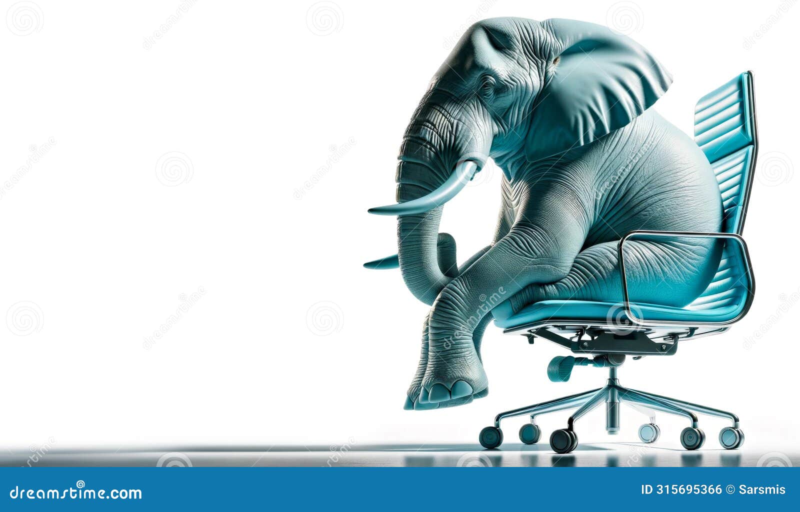 Blue Elephant Seated on Sky Blue Modern Chair Facing Forward. Animal in ...