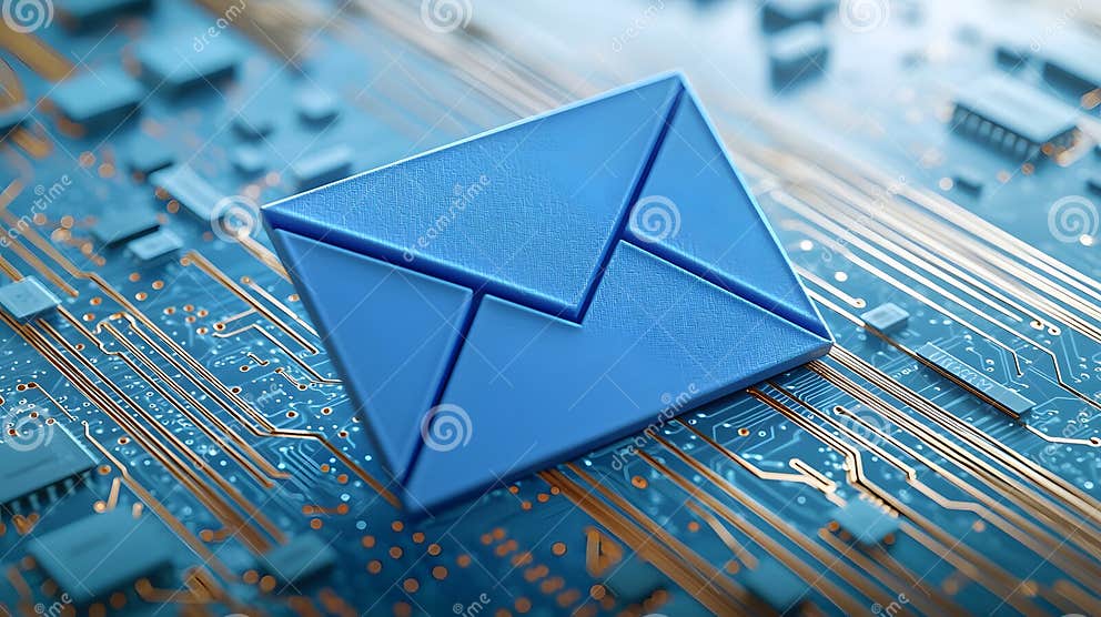 Blue Email Icon on a Circuit Board Background Stock Illustration ...