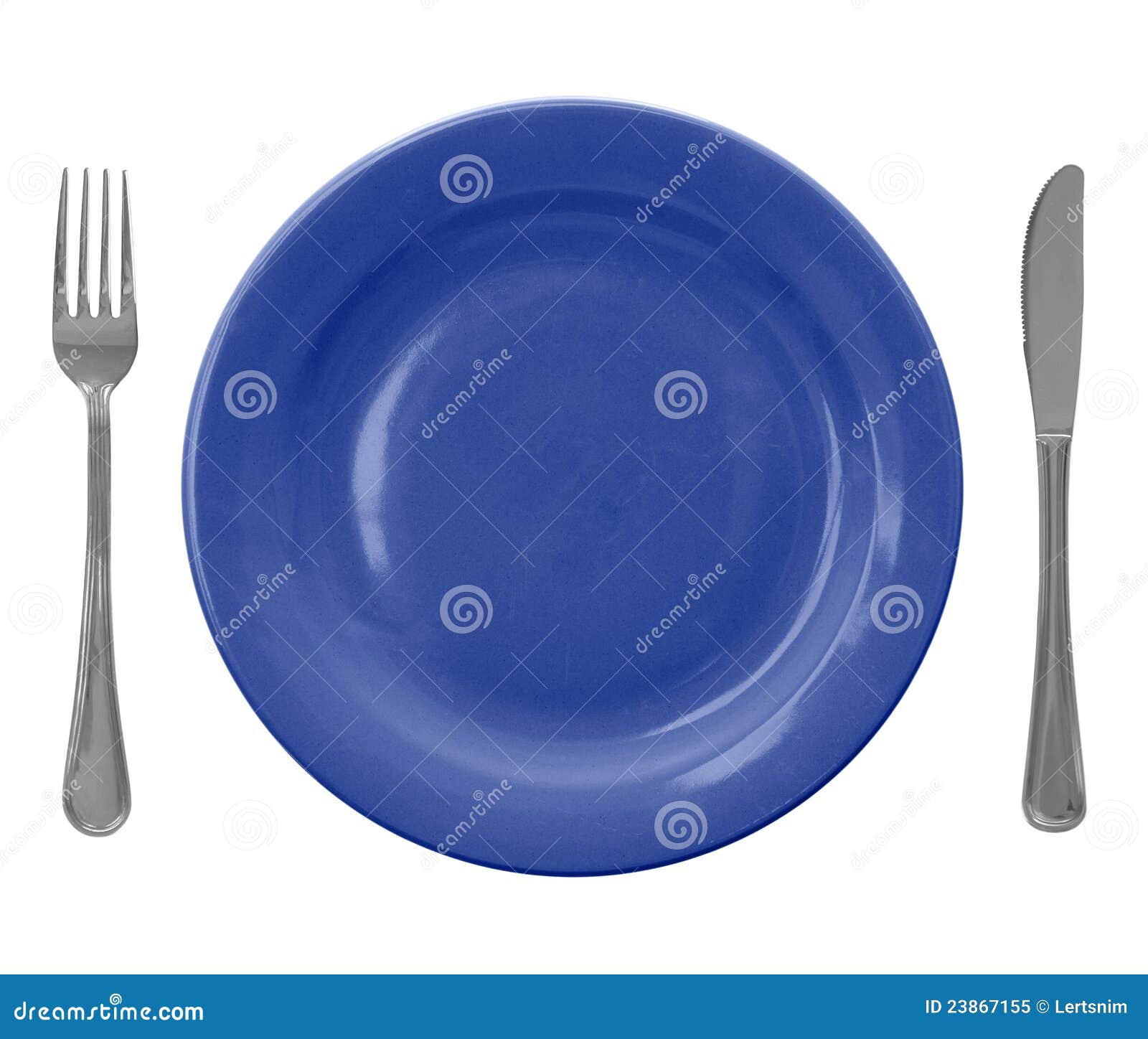 Blue Empty Plate with Fork and Knife Stock Image - Image of dinner ...