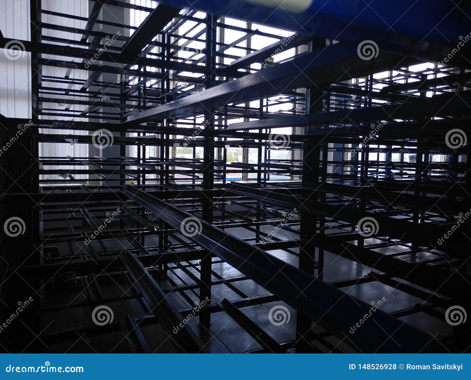 Blue Empty Racks in Warehouse in the Production Stock Photo - Image of ...