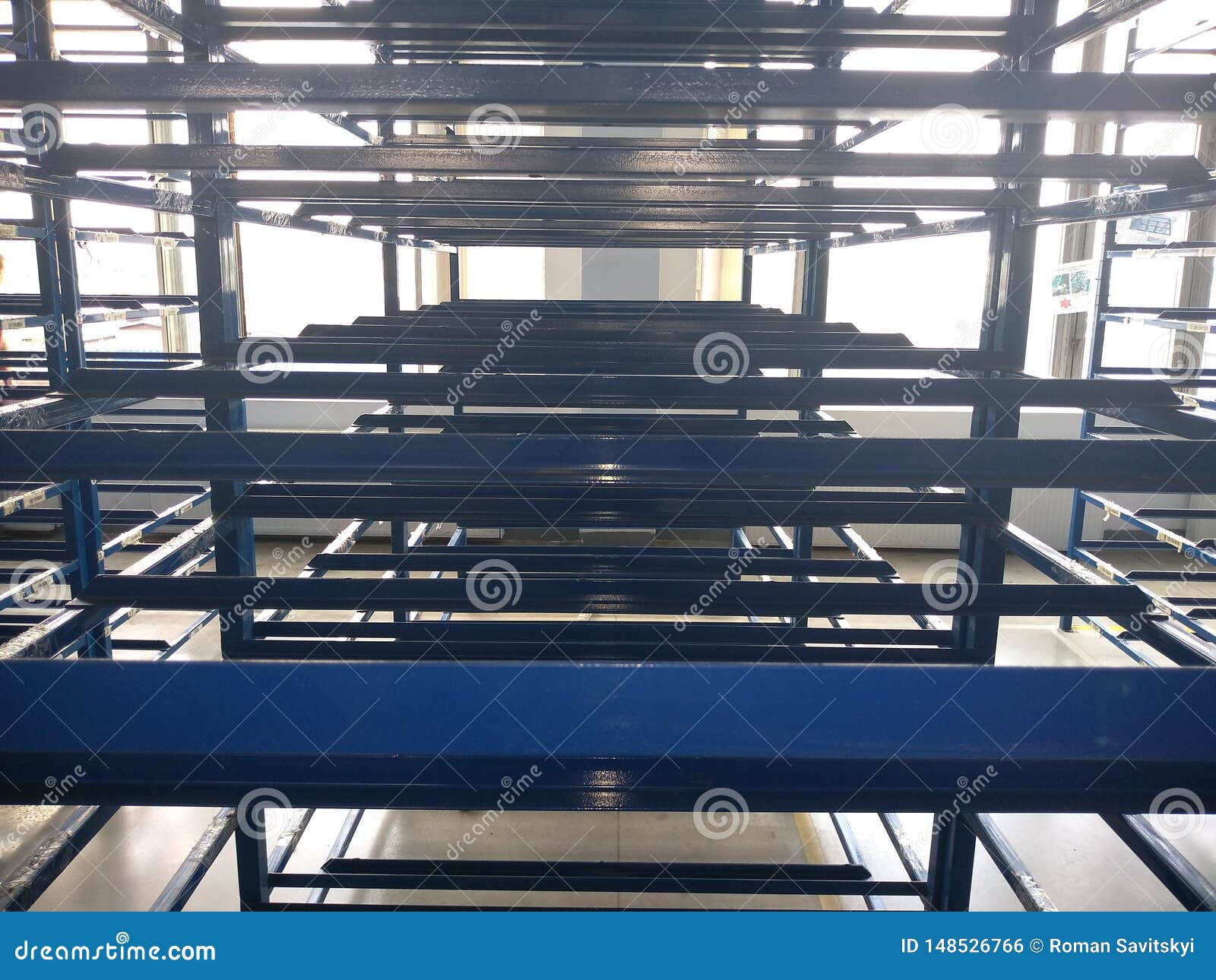 Blue Empty Racks in Warehouse on White Background Stock Photo - Image ...