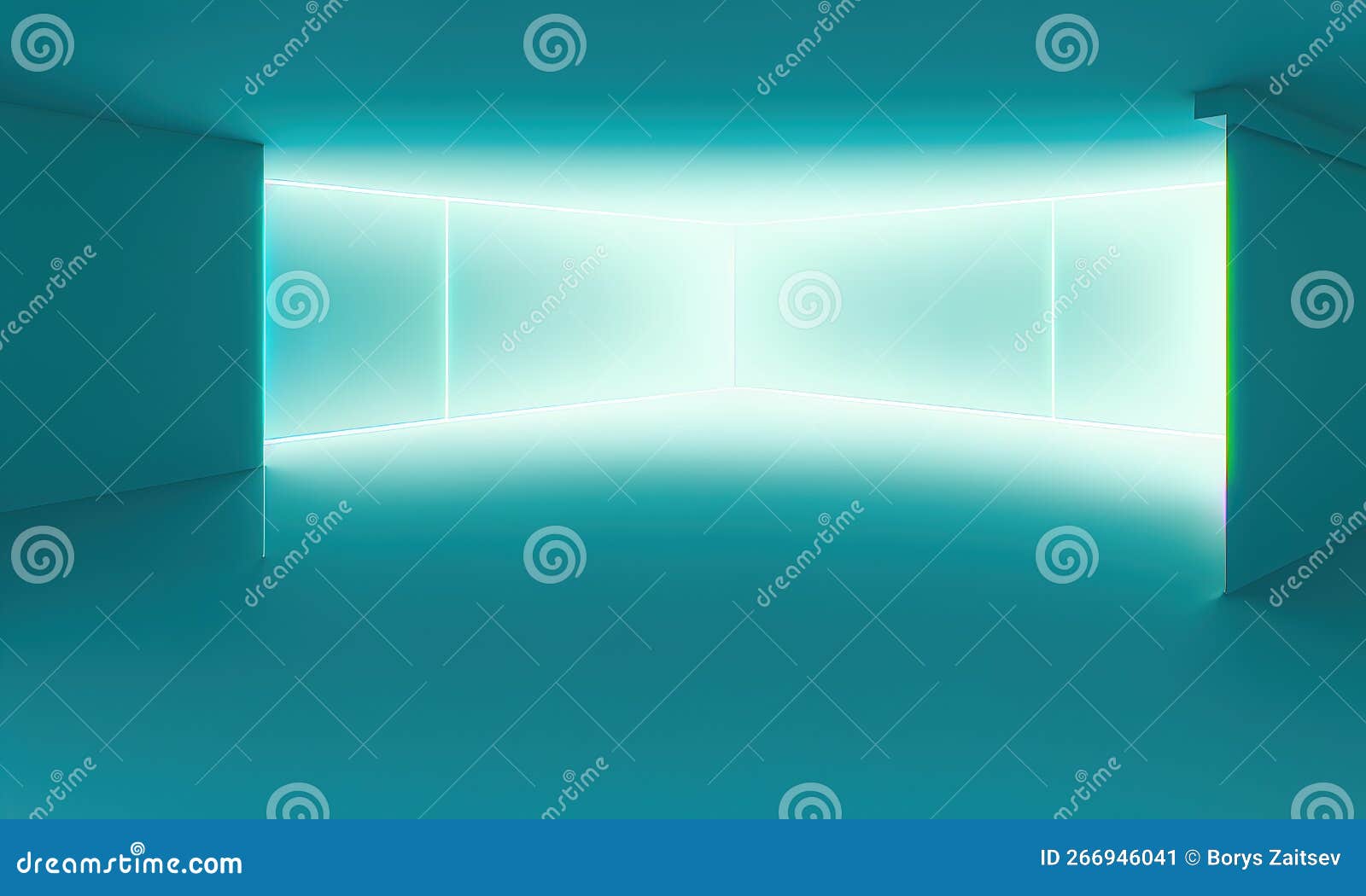 Blue Empty Room with Large Windows, Generated by Artificial ...