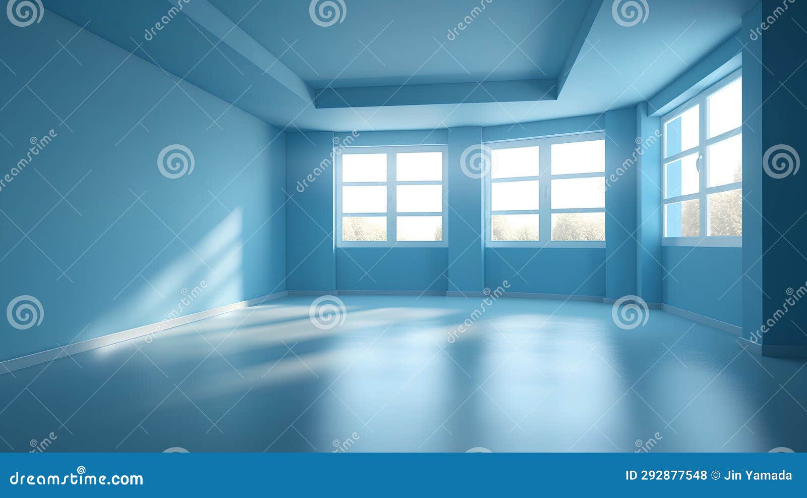 Blue Empty Room with a Blue Wall and Windows, 3d Render Stock ...
