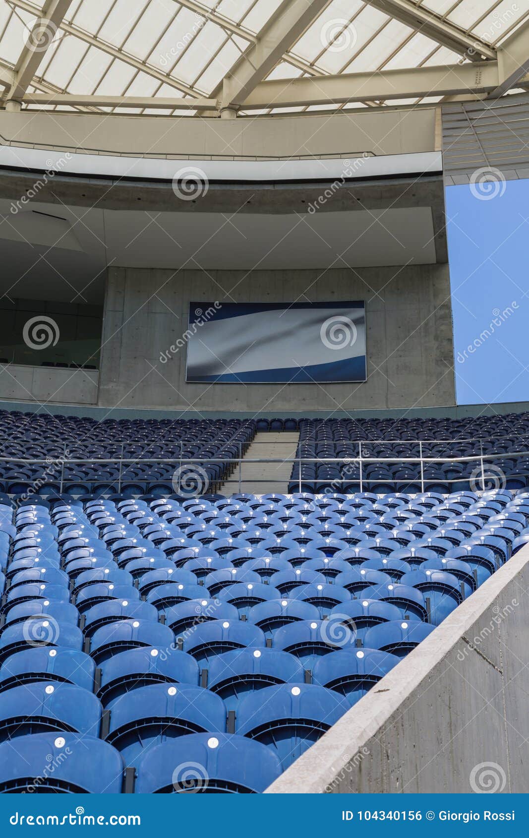 Blue Empty Seating Inside Stadium, Sport Theme Stock Photo - Image of ...