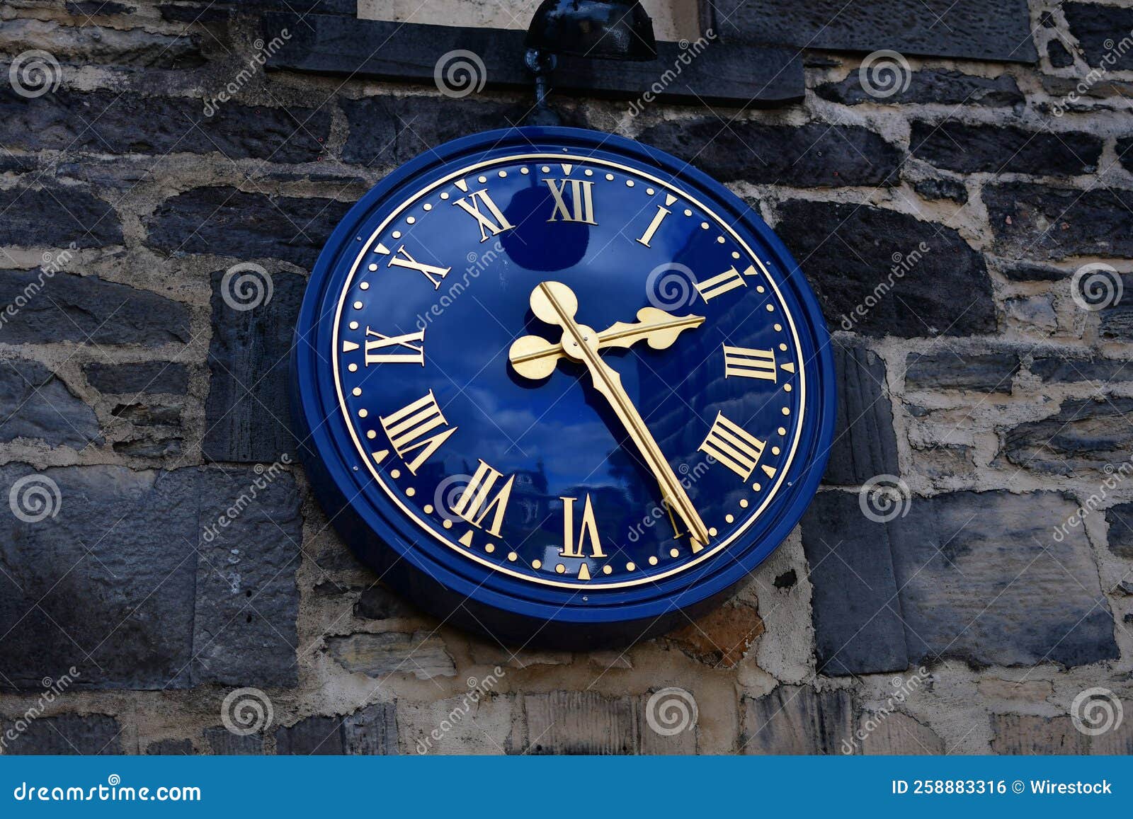 Blue Enamel Clock on a Building Wall Stock Photo - Image of enamel ...