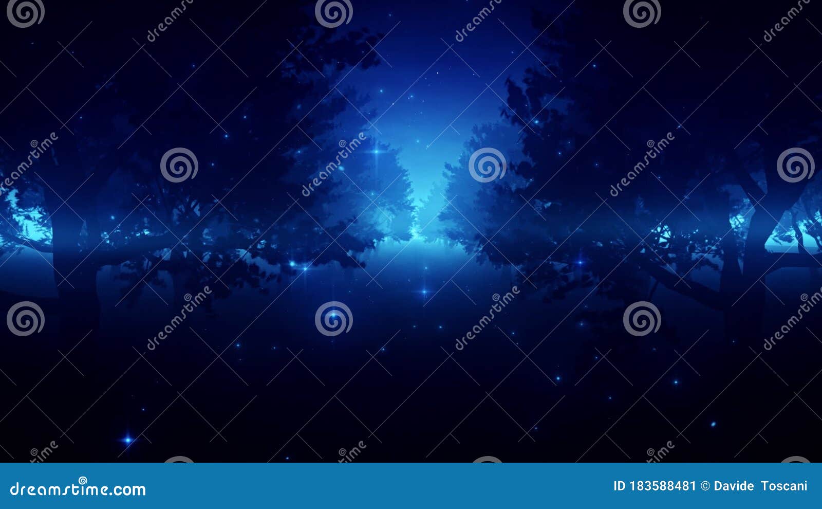 Blue Enchanted Forest by Night VJ Loop Background Stock Video - Video ...