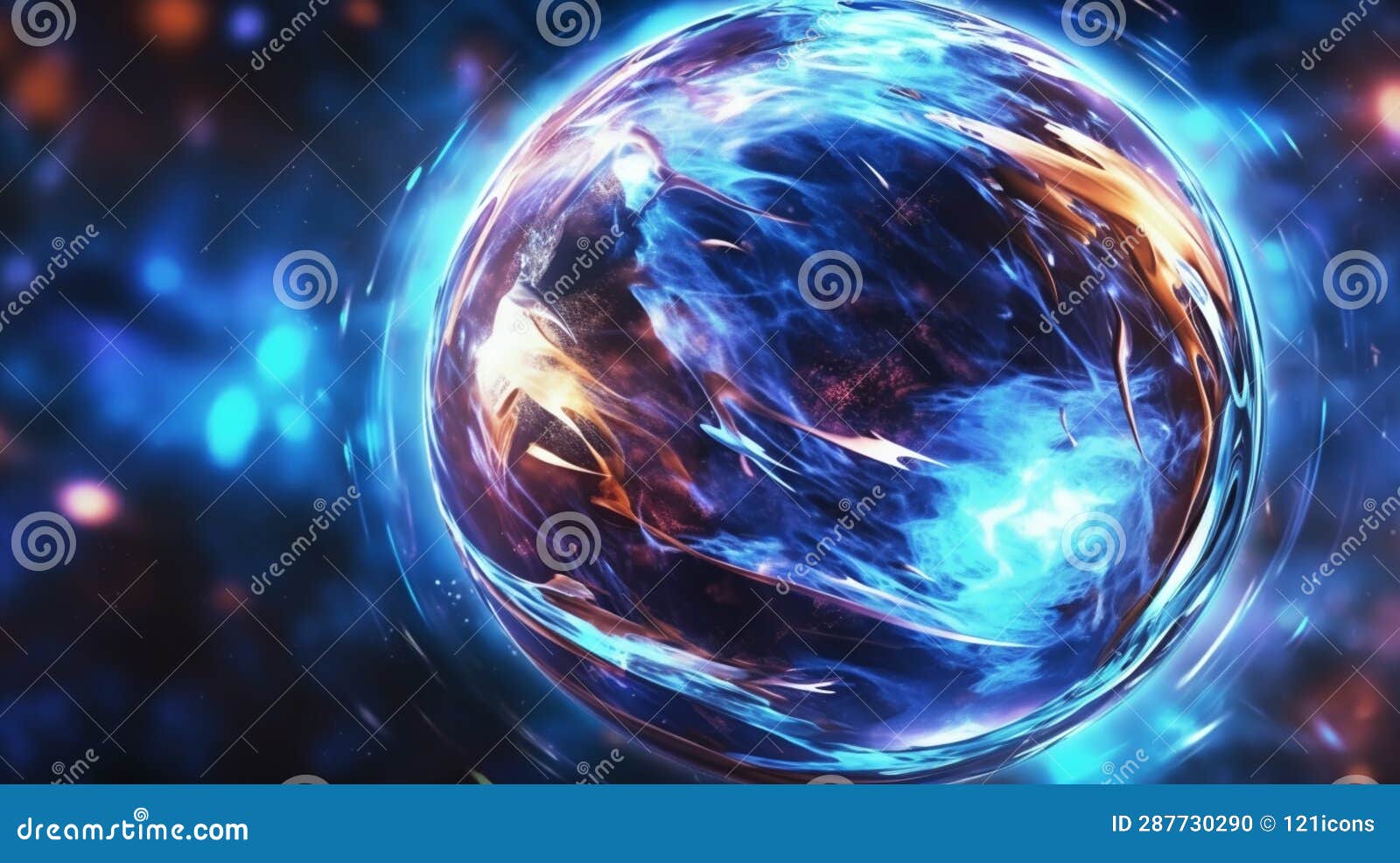 Blue Energy Ball Abstract Background. Generative AI Stock Illustration ...