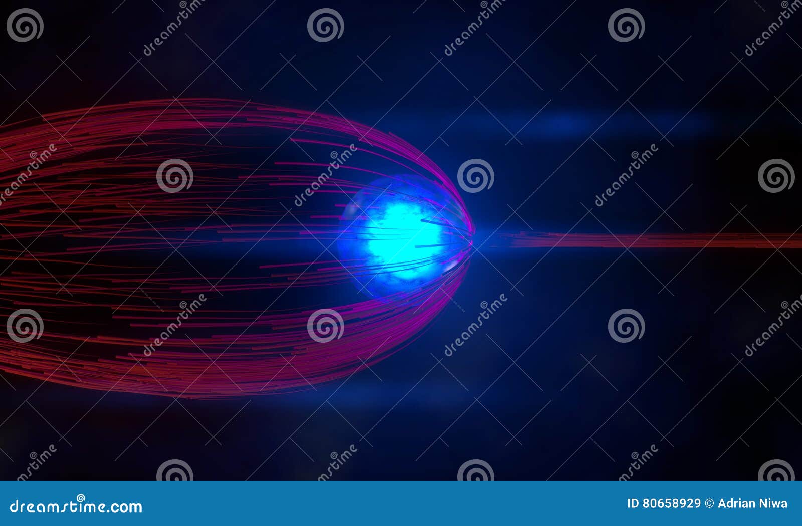 Blue Energy Ball Pushes Away Particles Stream Stock Illustration ...