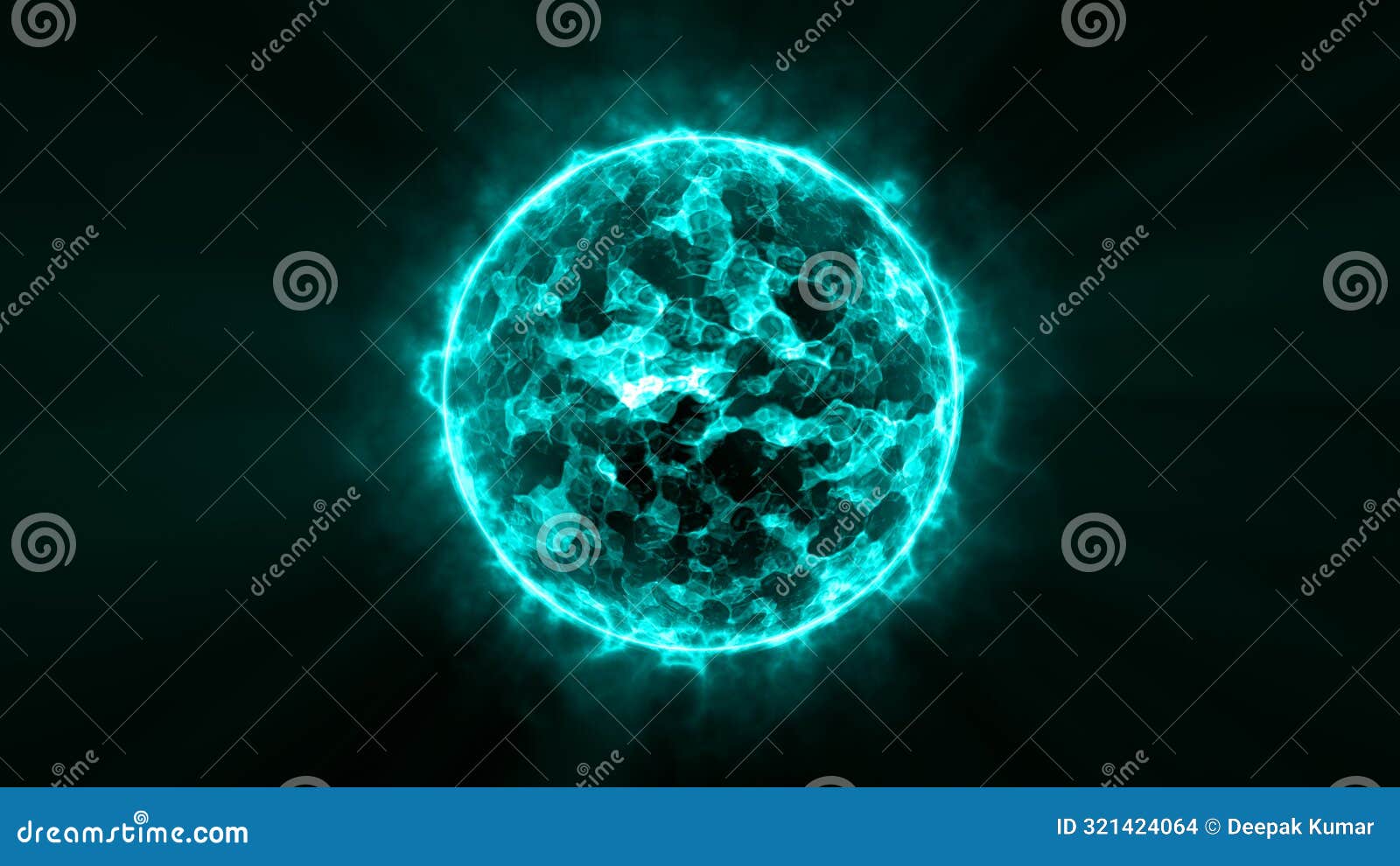 Blue Energy Glowing Sphere Futuristic Atom from Electric Magic ...