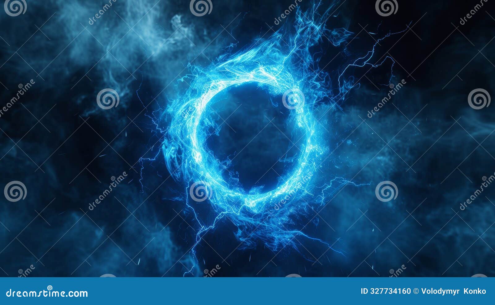 Blue Energy Ring with Glowing Effects in Dark Space, Abstract Digital ...