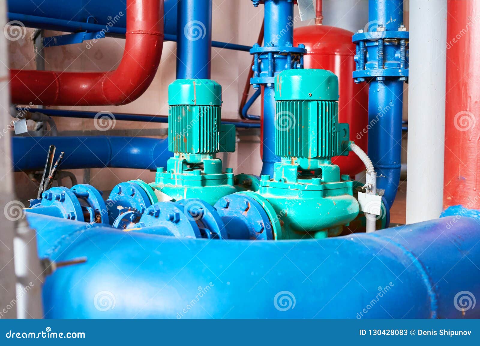 Blue Engine with a Pump Connected To the Blue Pipes. Stock Image ...