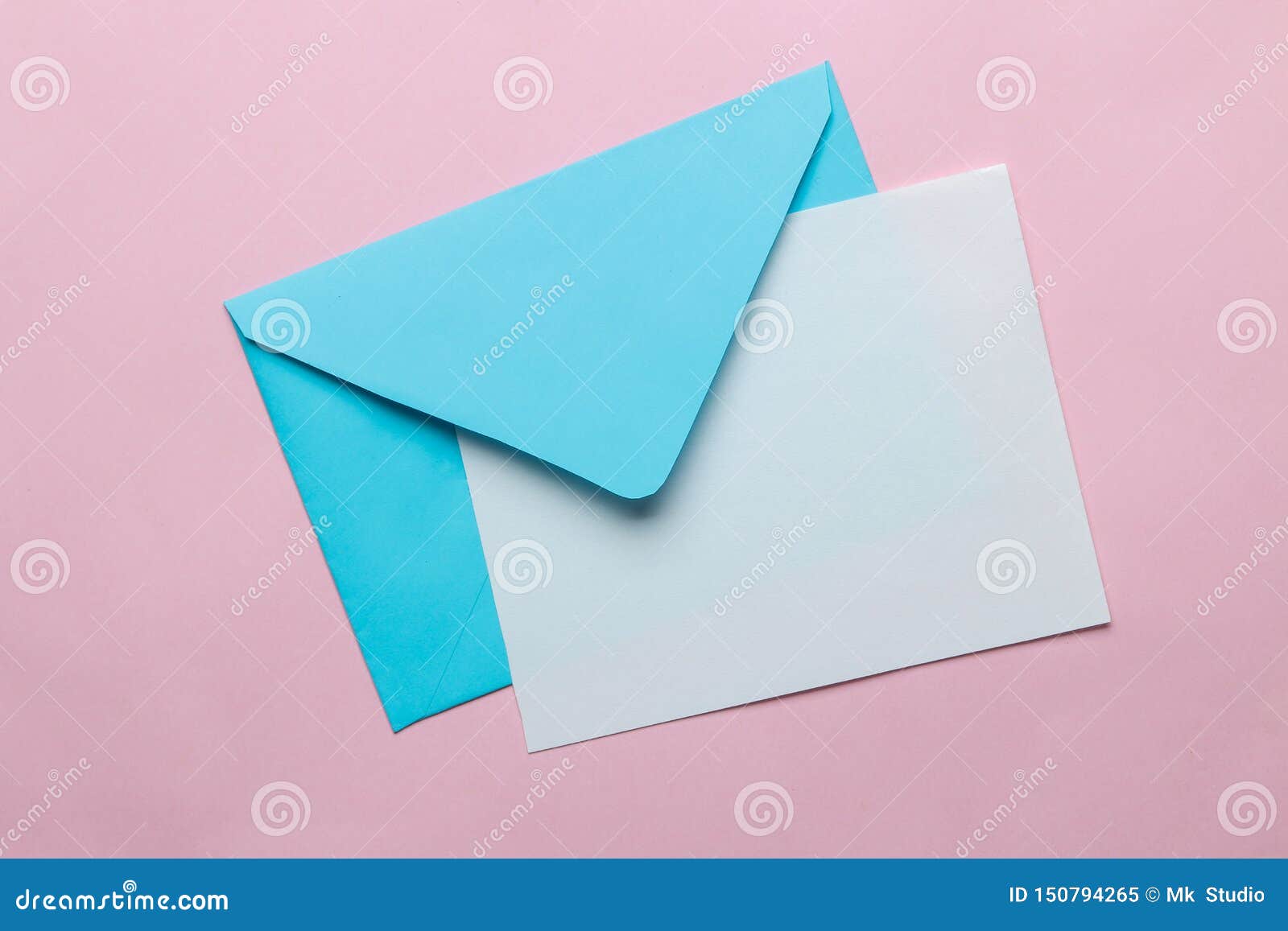 Blue Envelope with a Blank for Text on a Bright Trendy Pink Background ...