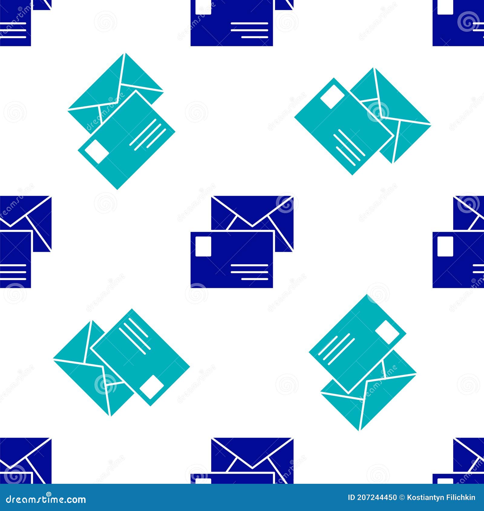 Blue Envelope Icon Isolated Seamless Pattern on White Background. Email ...
