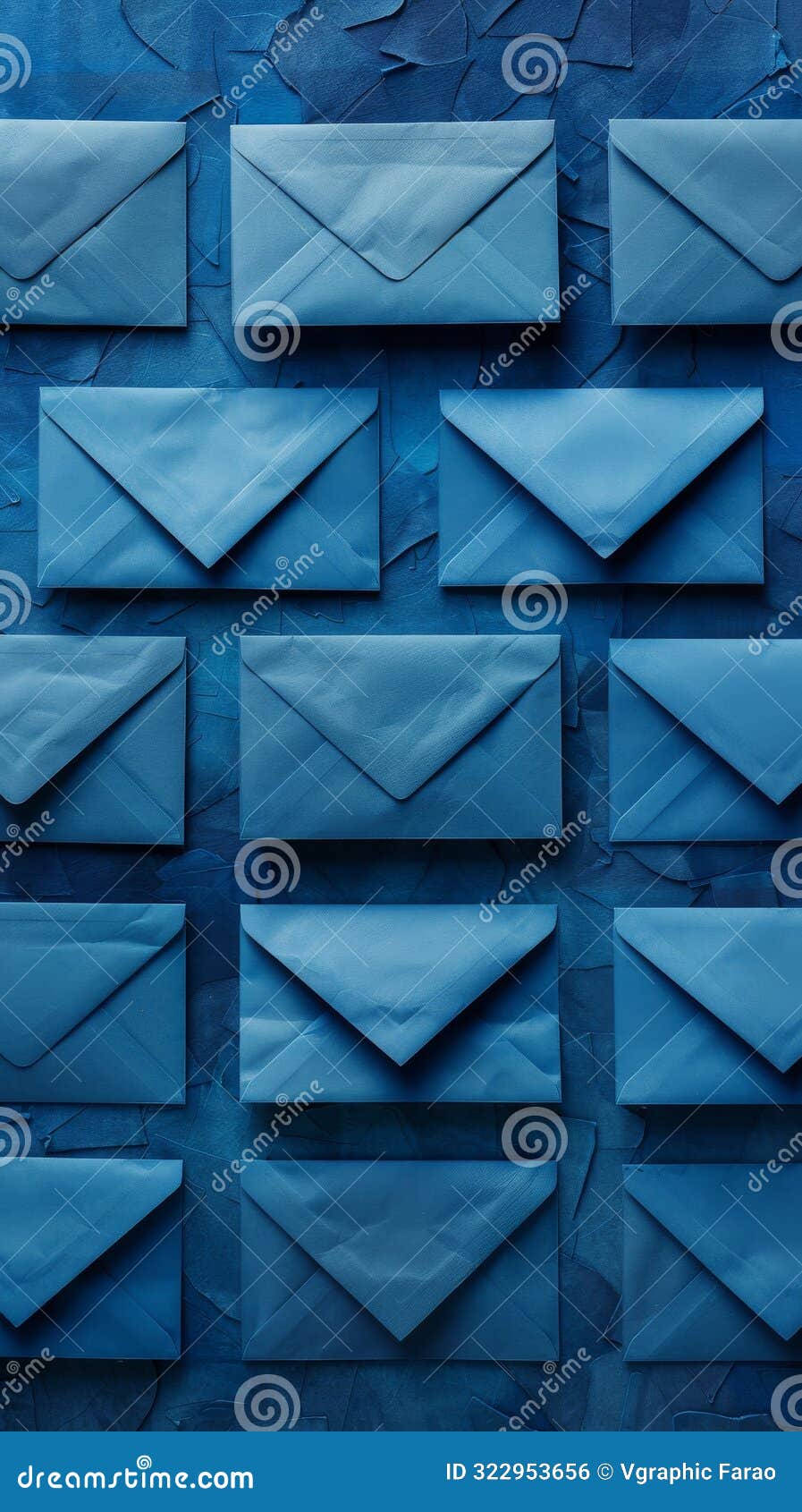 Blue Envelopes Arranged in Grid Pattern, Monochromatic Concept Stock ...