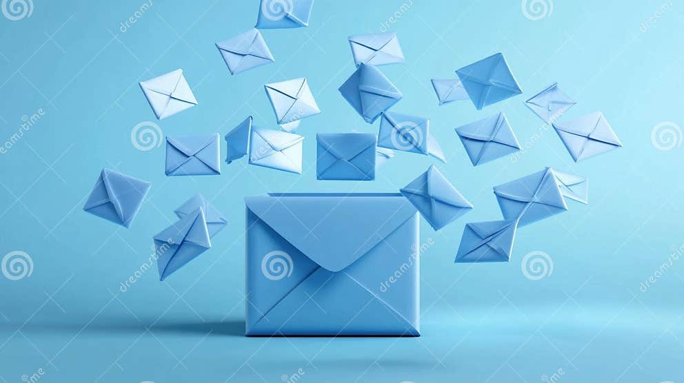Blue Envelopes Falling into a Large Envelope - Concept of Email ...