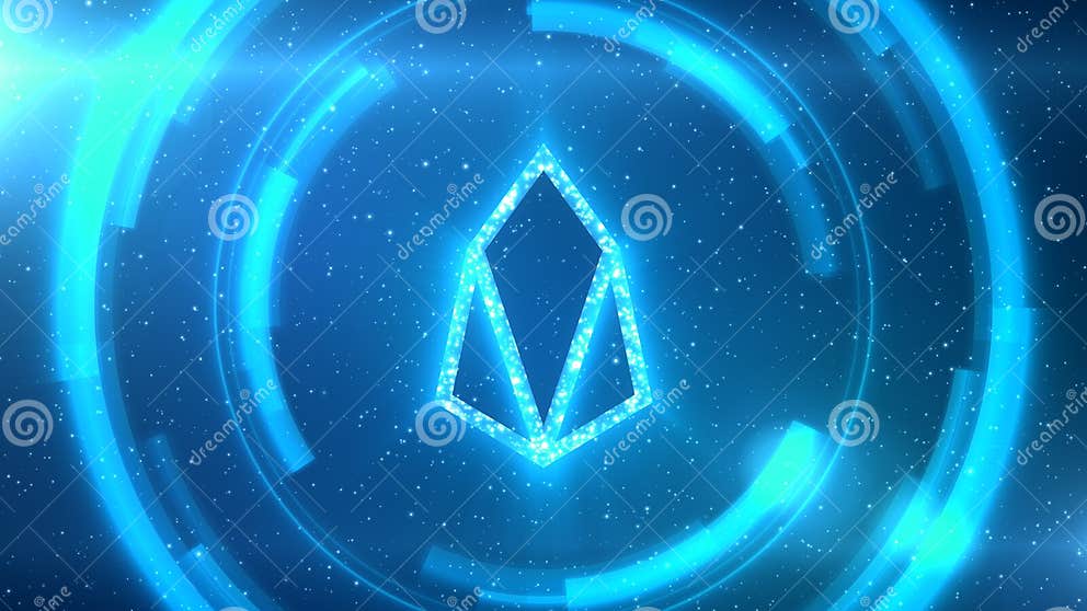 Blue EOS Symbol on Space Background with HUD Elements Stock ...