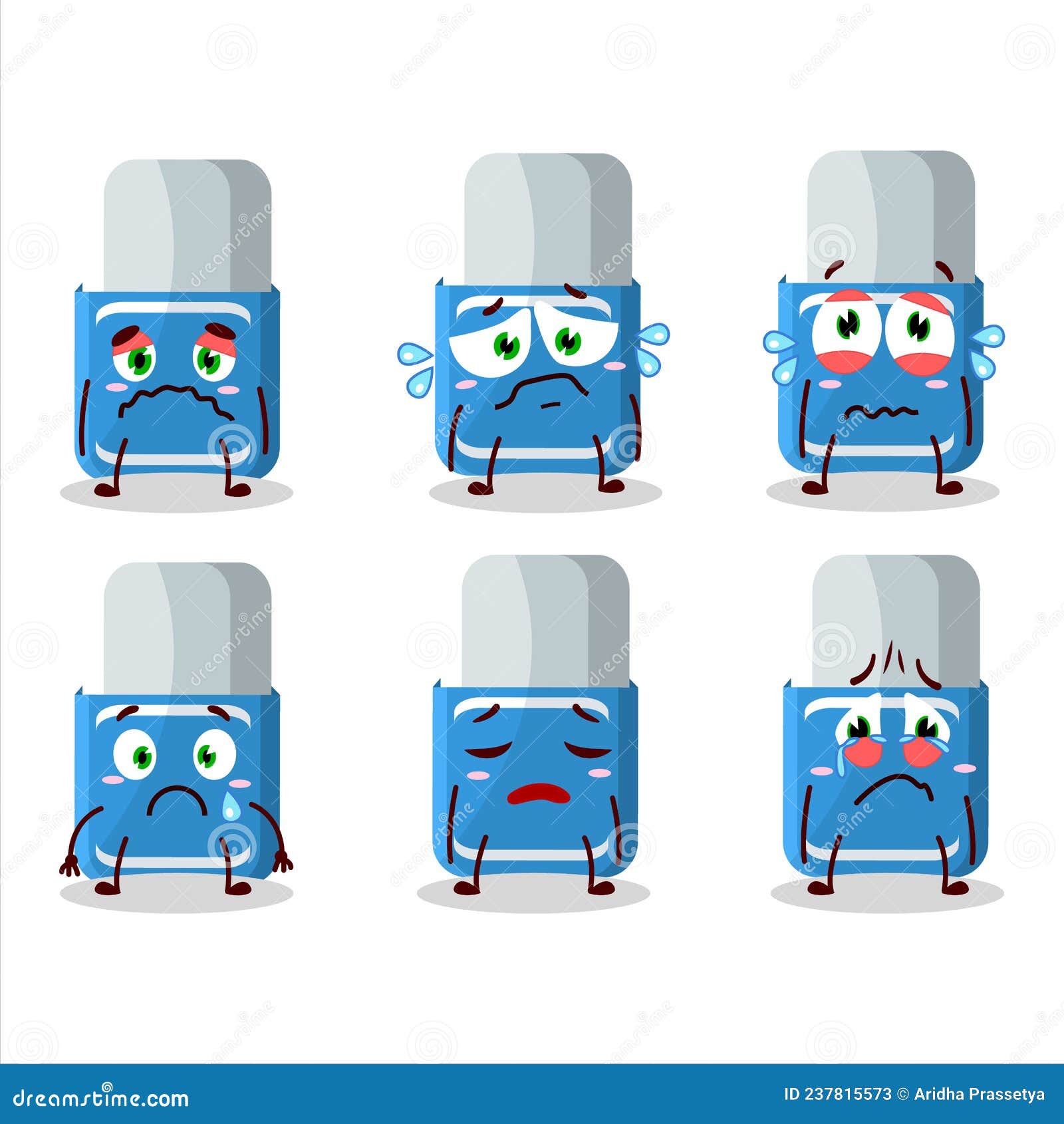 Blue Eraser Cartoon Character with Sad Expression Stock Vector ...