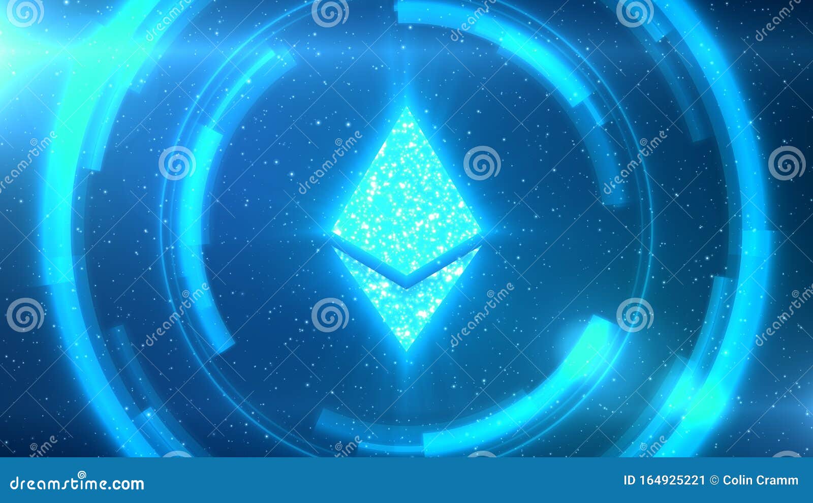 Blue Ethereum Symbol on Space Background with HUD Elements Editorial ...