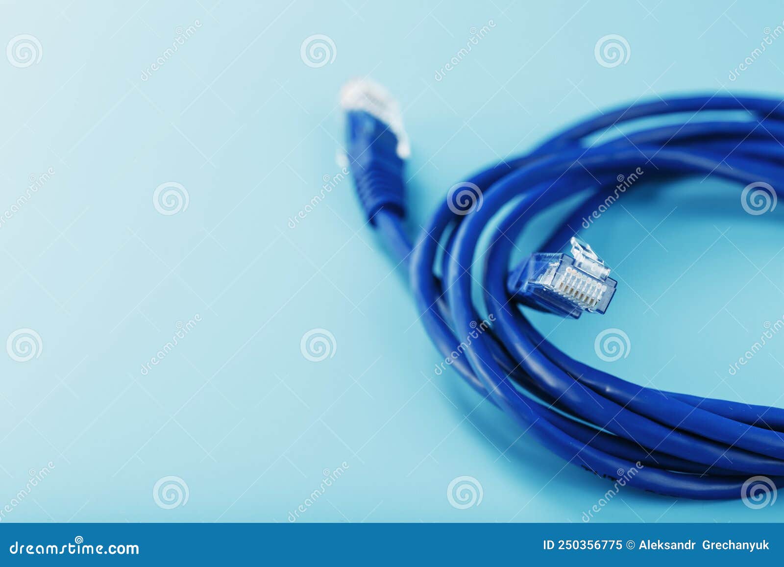 Blue Ethernet Cable Cord Patch Cord on a Blue Background with Free ...