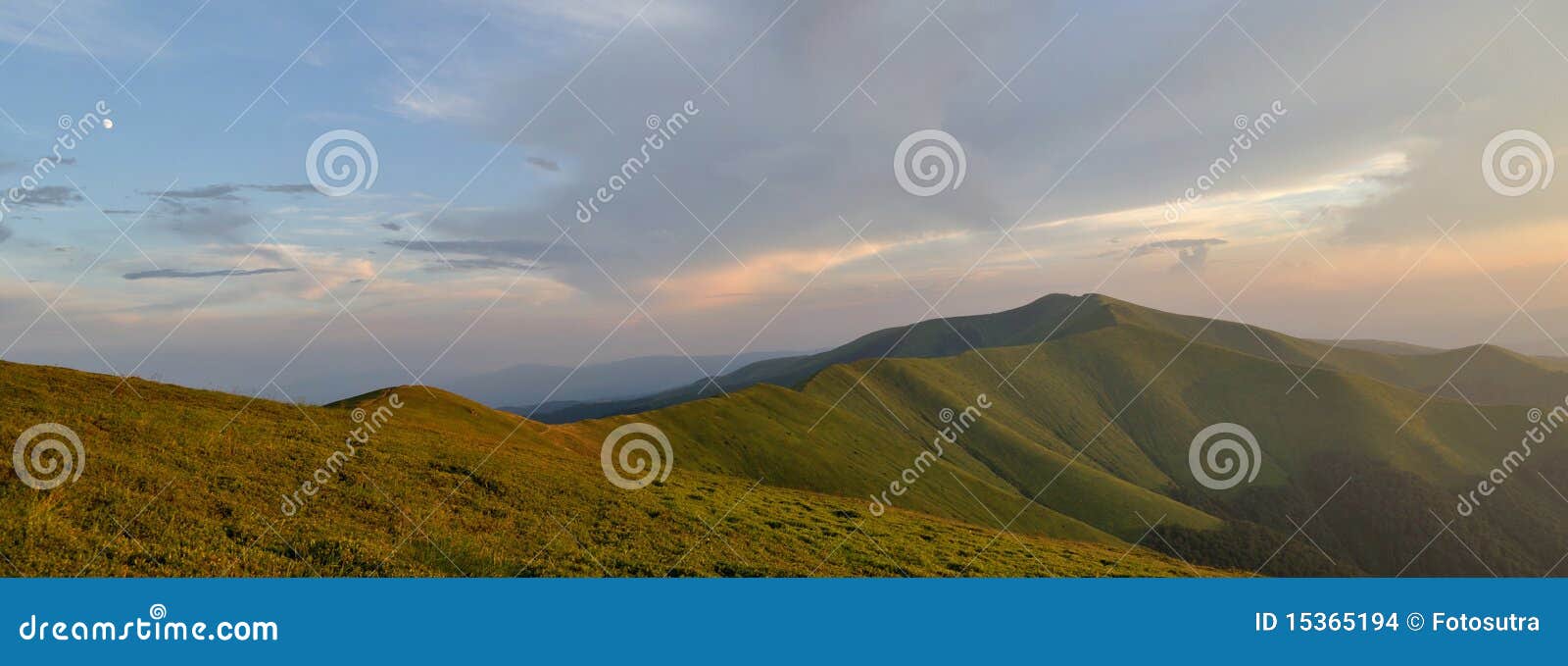 Blue Evening Sky Above Grassy Mountain Ridge Stock Photo - Image of ...