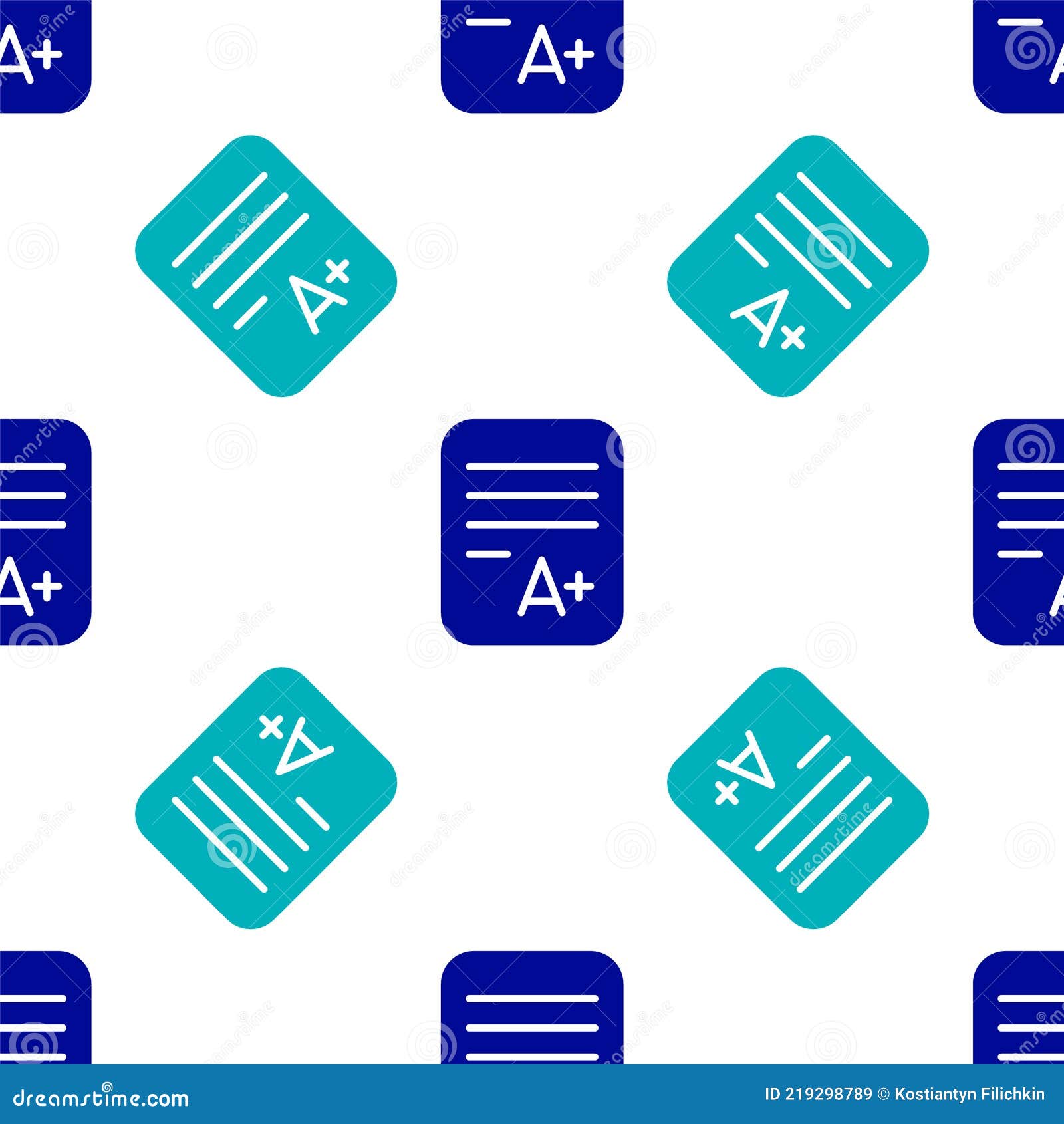 Blue Exam Sheet with a Plus Grade Icon Isolated Seamless Pattern on ...