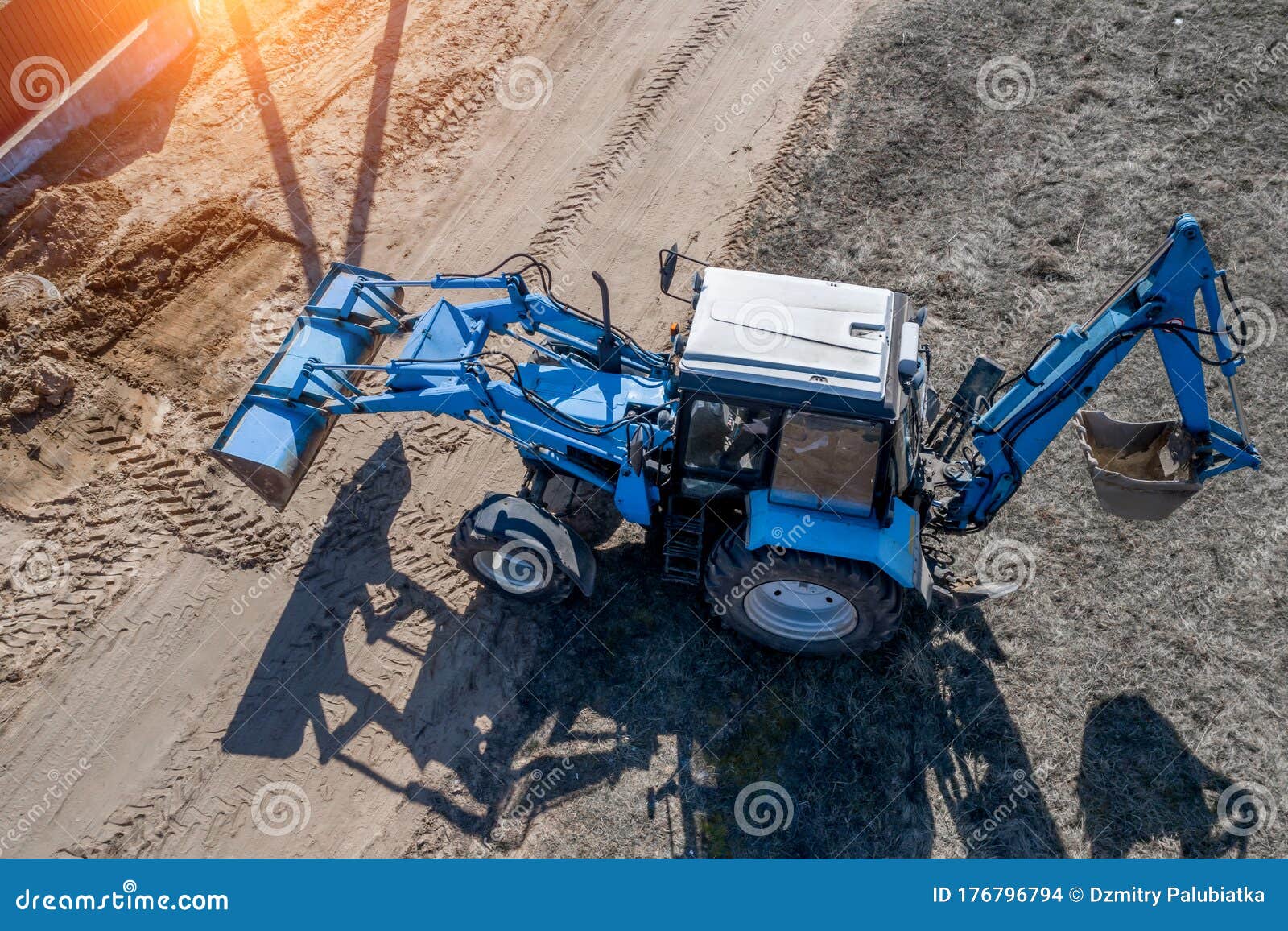 Blue Excavator Working On A River, Stock Image | CartoonDealer.com ...
