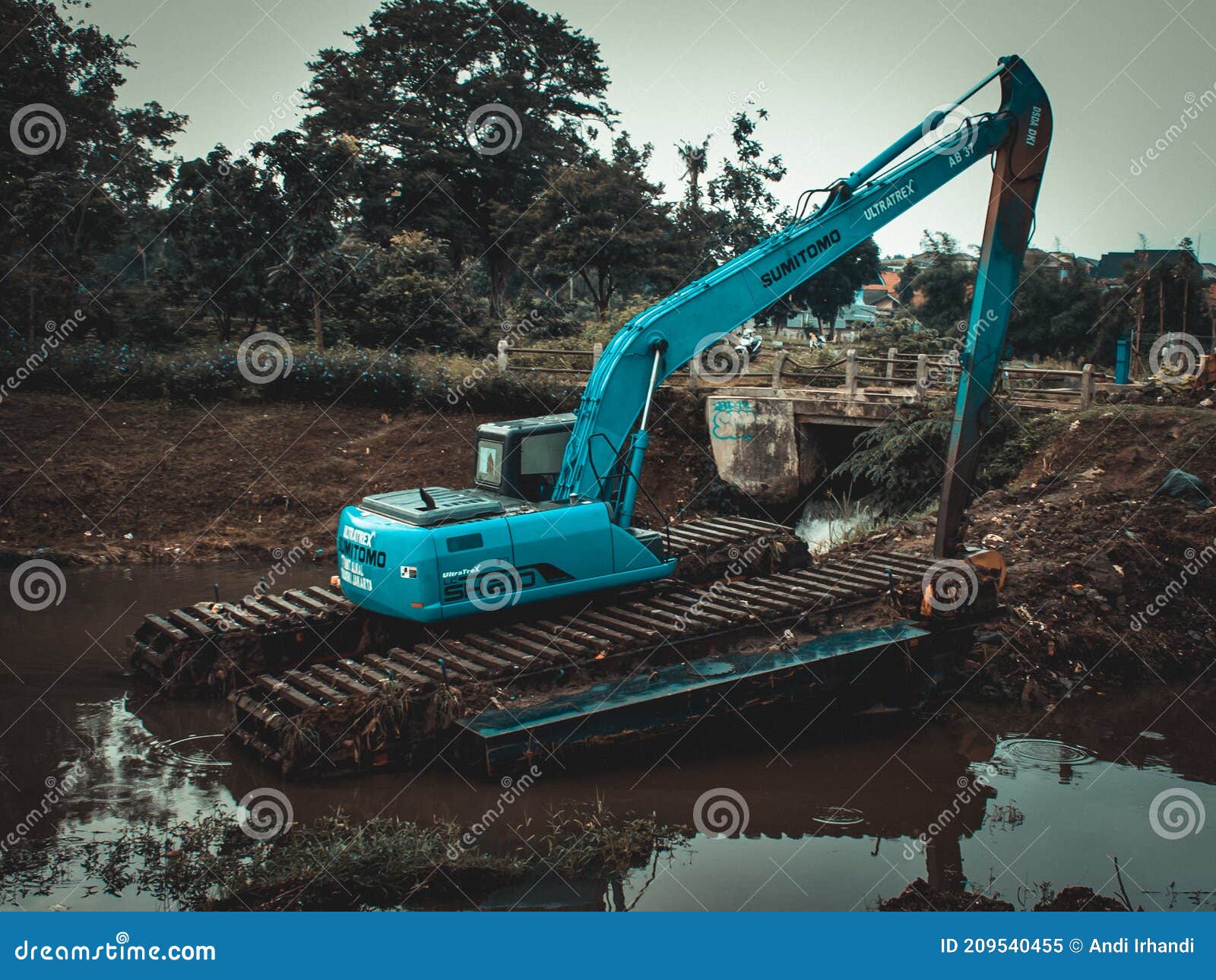 Blue Excavator in Construction Site Editorial Image - Image of ...