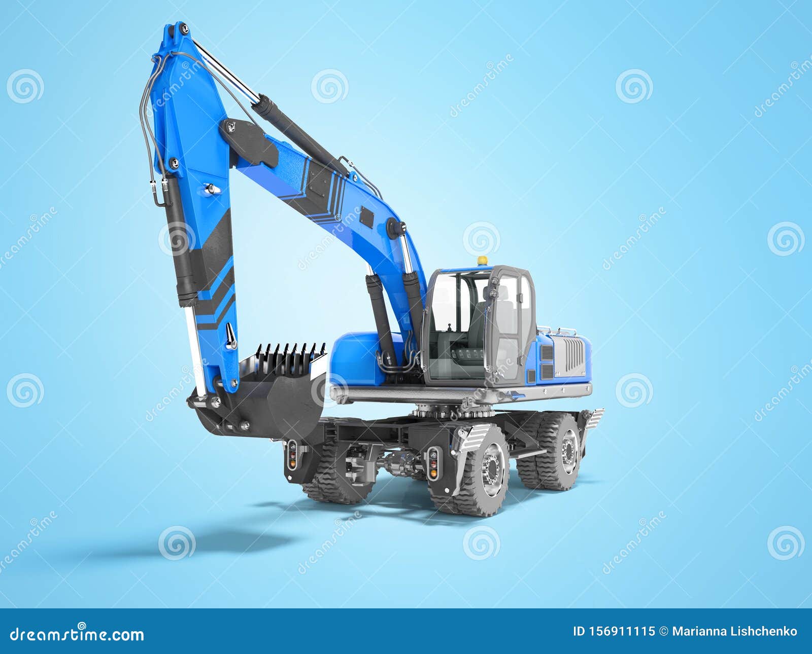Blue Excavator Loader Wheel Isolated 3D Render On White Background No ...