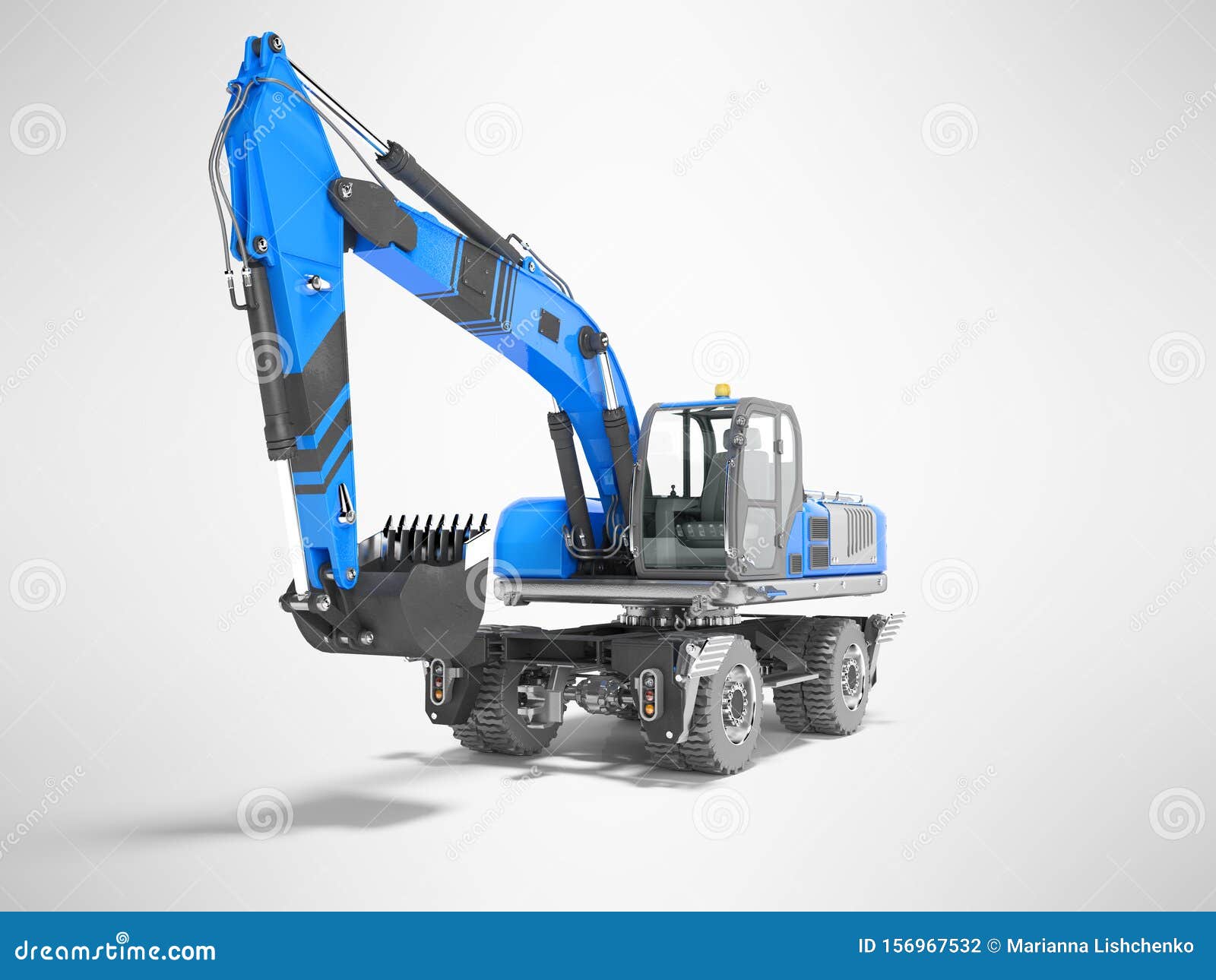Blue Excavator Loader Wheel Isolated 3D Render on Gray Background with ...