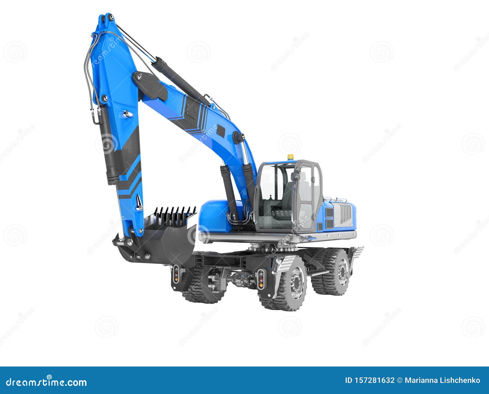 Blue Excavator Loader Wheel Isolated 3D Render on White Background No ...