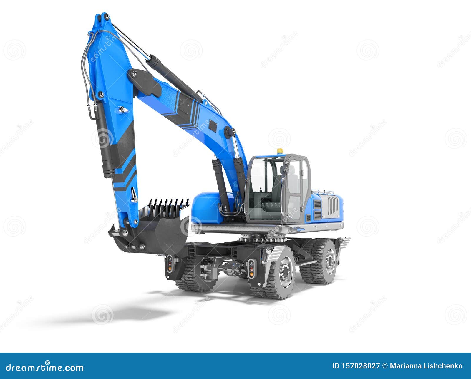 Blue Excavator Loader Wheel Isolated 3D Render on White Background with ...