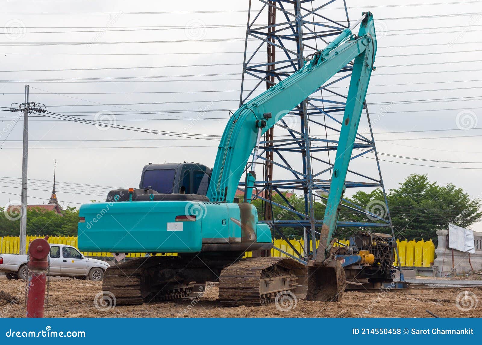 The blue excavator stock photo. Image of landscape, power - 214550458