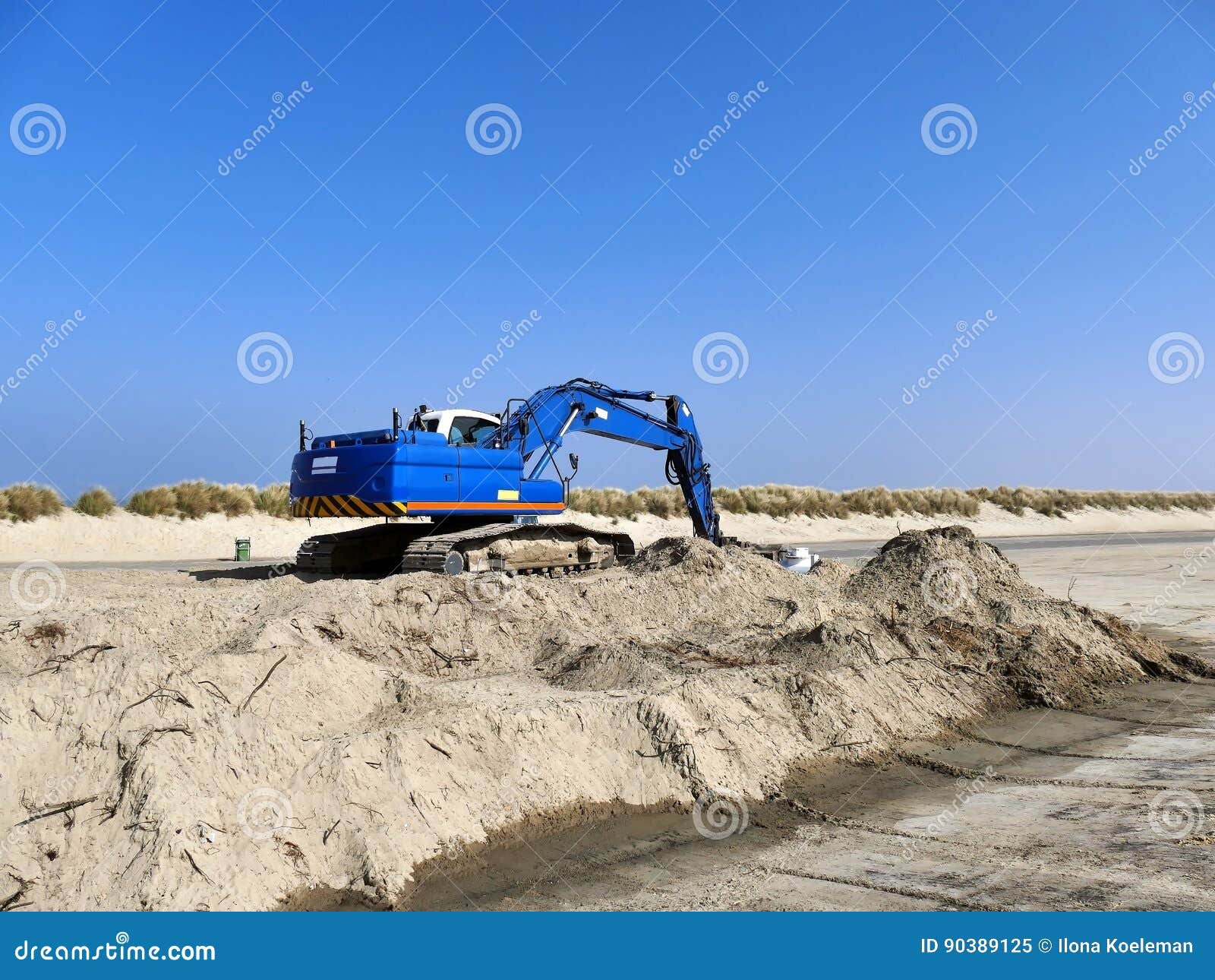 Blue Excavator on Pile of Sand Stock Image - Image of equipment ...