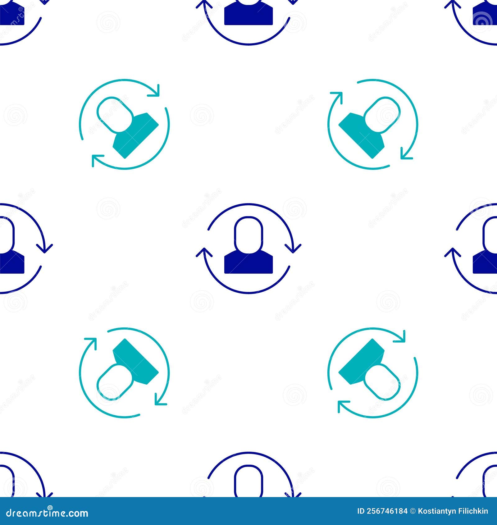 Blue Exchange Work Icon Isolated Seamless Pattern on White Background ...