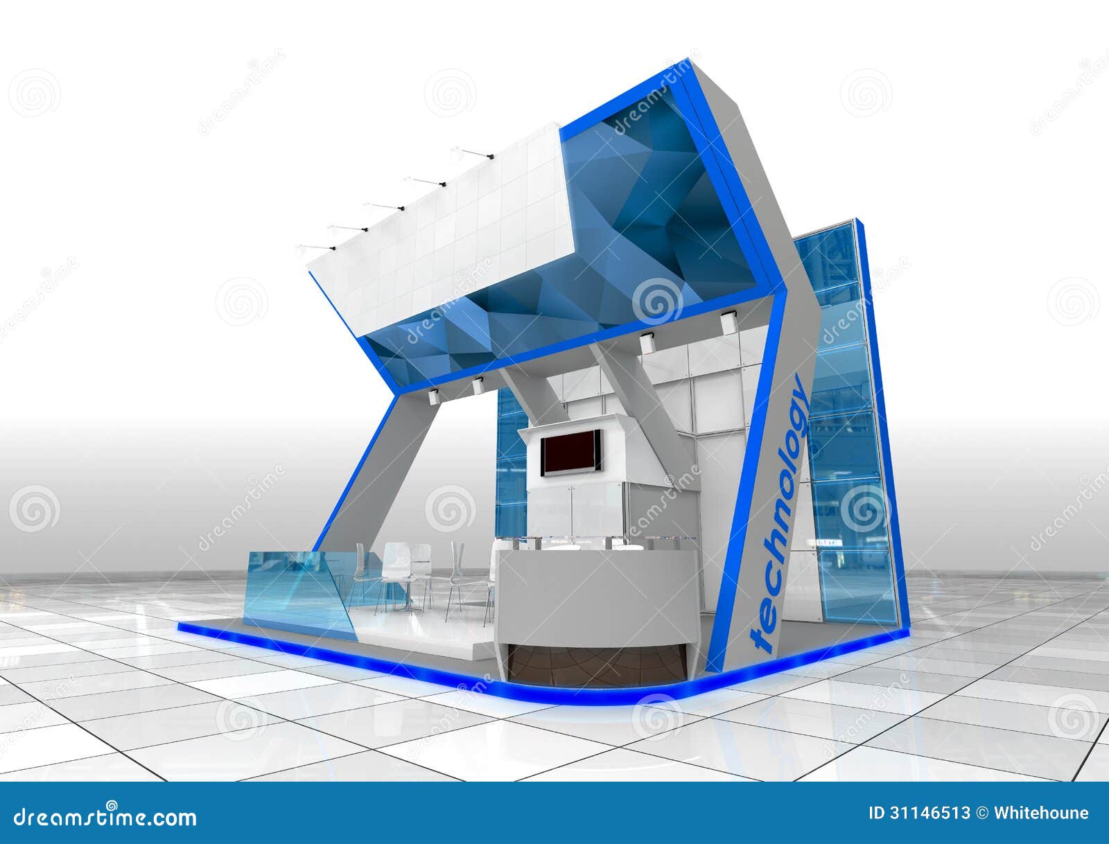 Blue exhibition stand stock illustration. Illustration of banner - 31146513